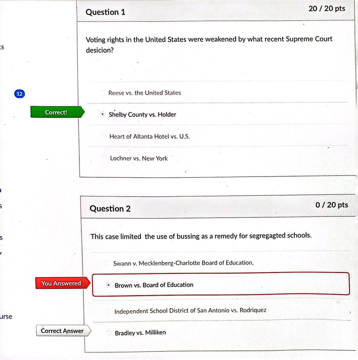 Quiz 5 - FGCU - Question 1 20 20 pts Voting rights in the United States ...