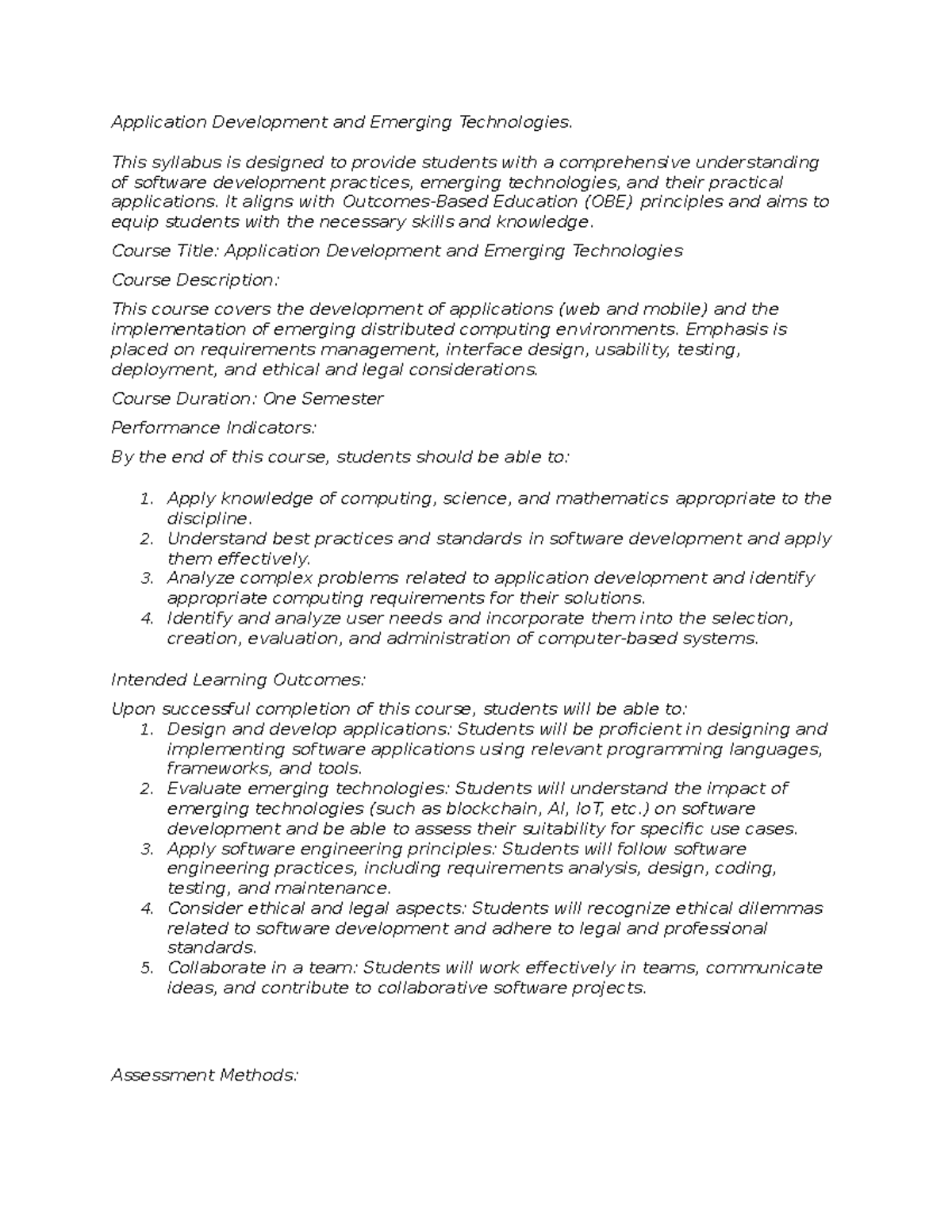 Application Development and Emerging Technologies - This syllabus is ...