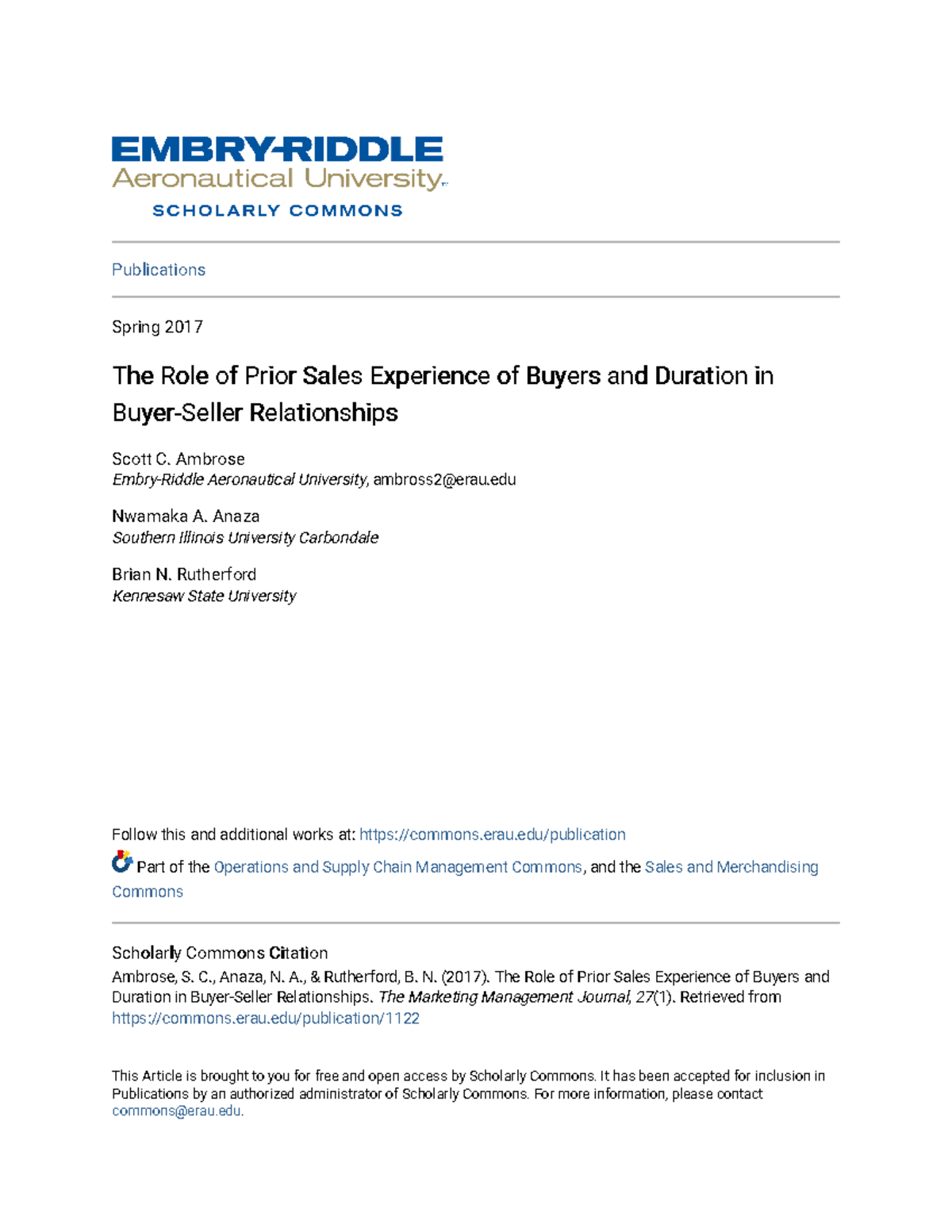The Role of Prior Sales Experience of Buyers and Duration in Buye ...