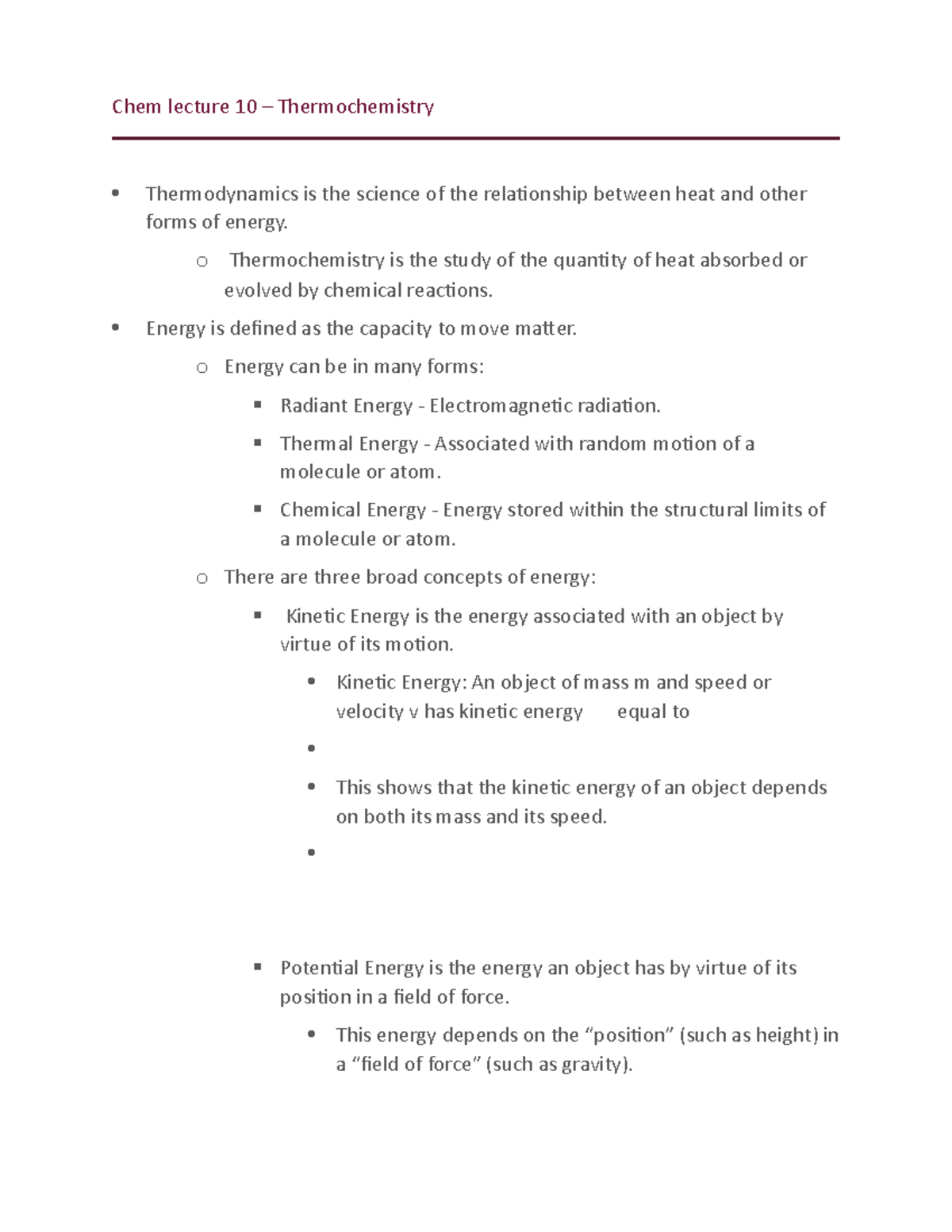 Chem lecture 10 – Thermochemistry - Chem lecture 10 – Thermochemistry ...