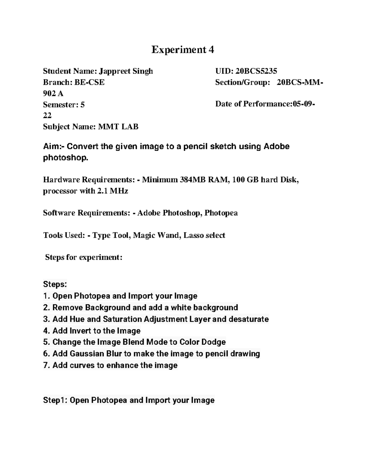 Jappreet MMT EXP 4 - dfn - Experiment 4 Branch: BE-CSE Section/Group: 20BCS-MM- 902 A Semester ...