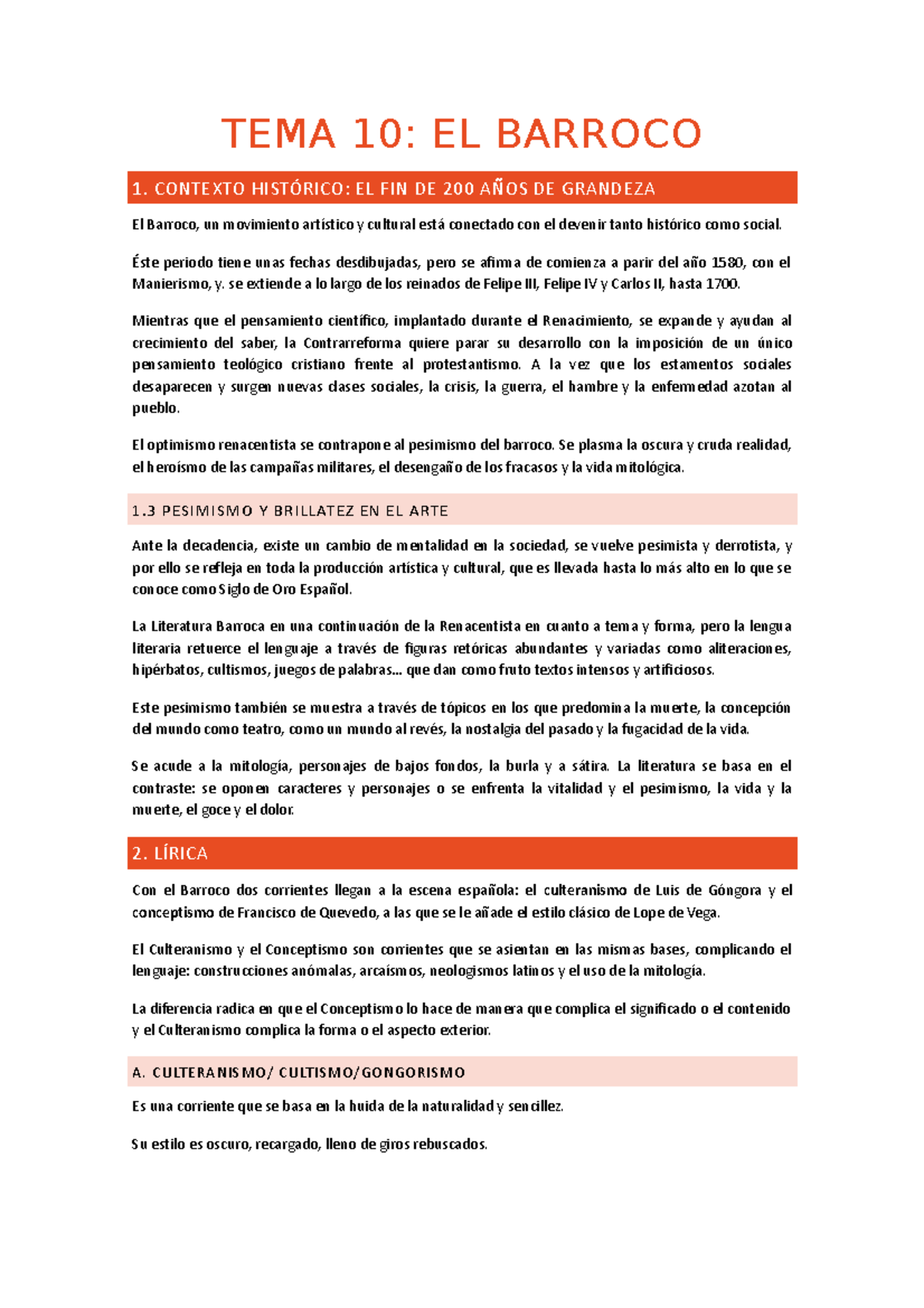TEMA 10 Barroco - TEMA 10: EL BARROCO 1. CONTEXTO HISTÓRICO: EL FIN DE 200 AÑOS DE GRANDEZA El ...