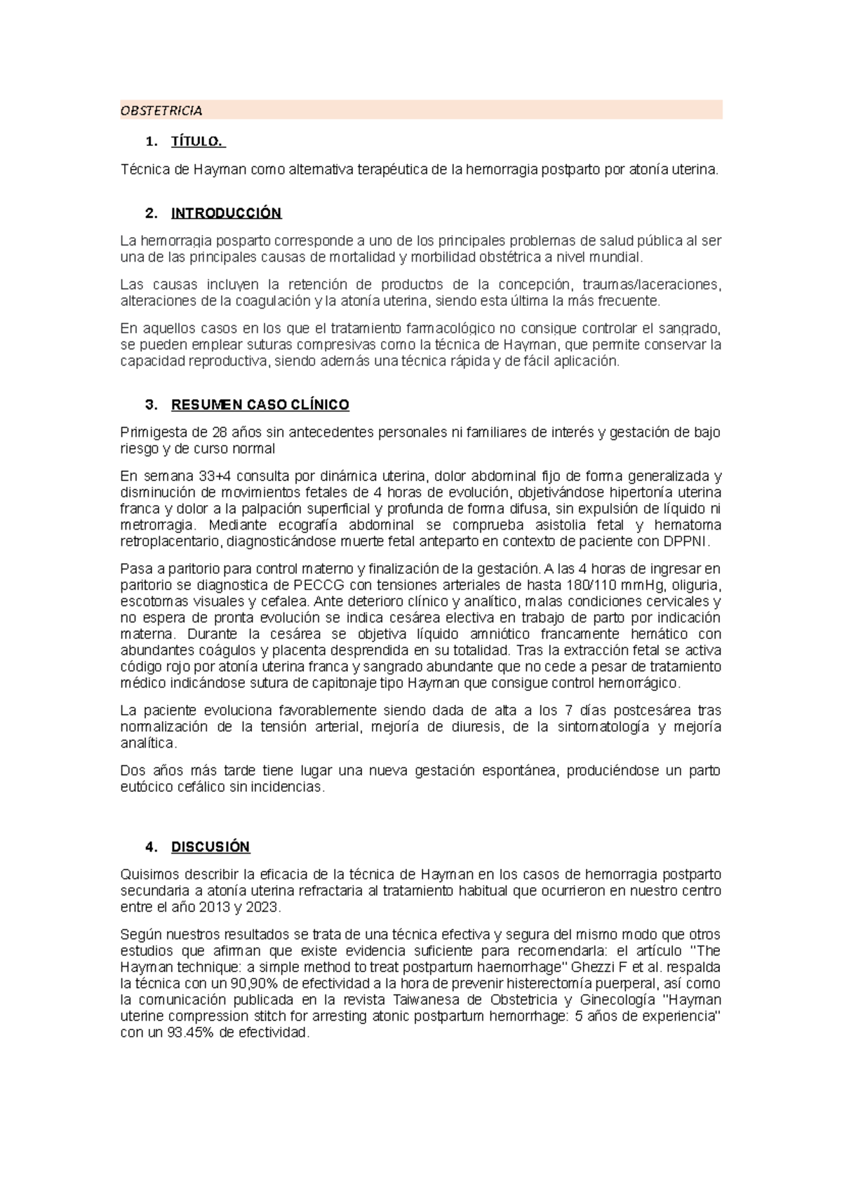 Técnica de Haymn resumen y tabla - OBSTETRICIA 1. TÍTULO. Técnica de ...