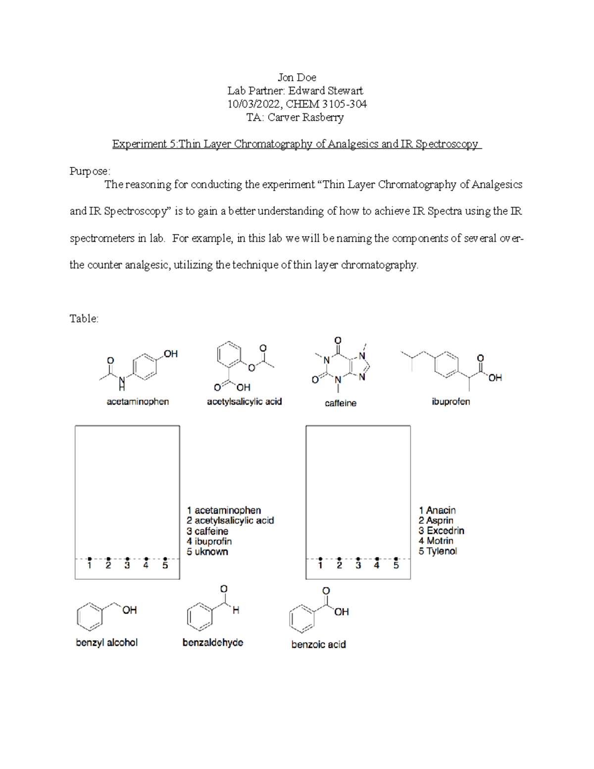 O chem pre lab 5 - Great material for aid. - Jon Doe Lab Partner ...