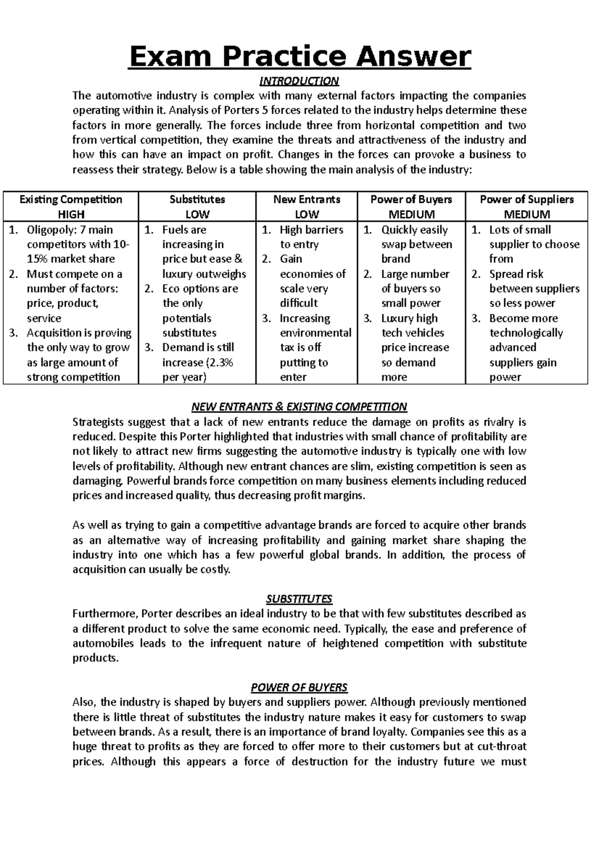 Exam Practice Answer - Exam Practice Answer INTRODUCTION The automotive ...