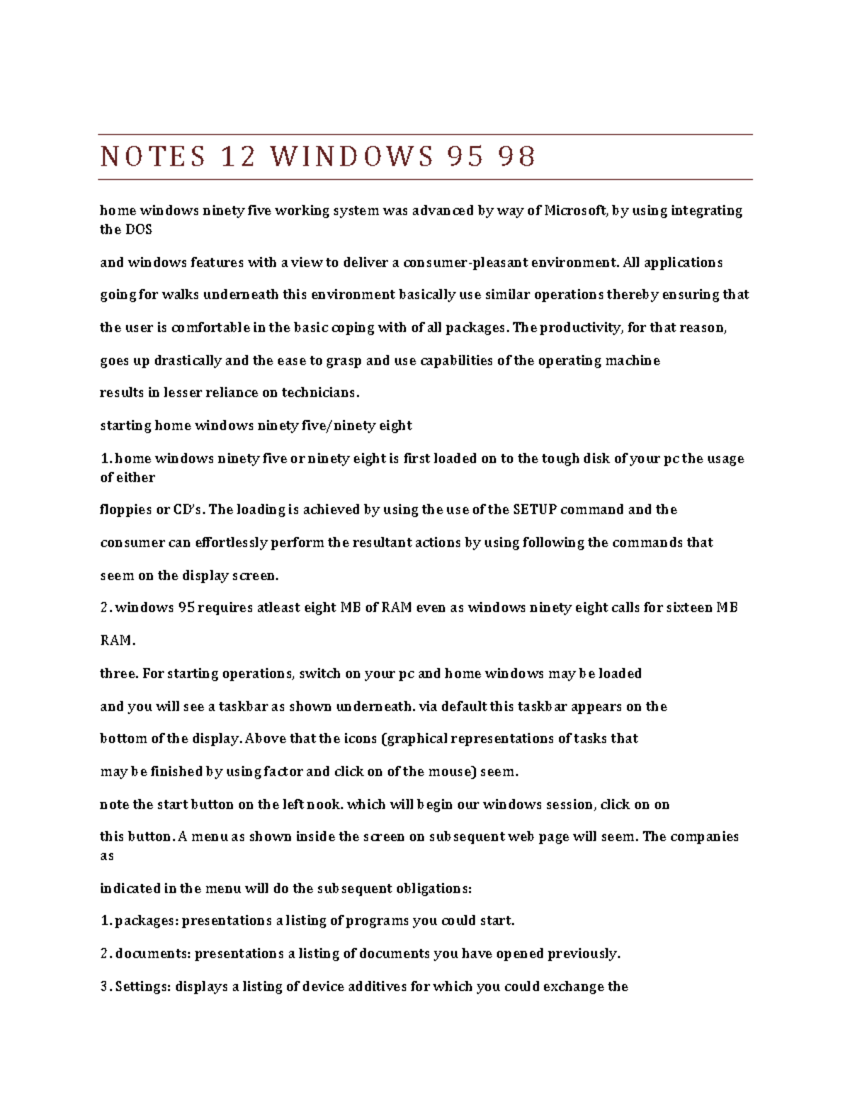 Notes 12 Windows 95 98 - N O T E S 1 2 W I N D O W S 9 5 9 8 home ...