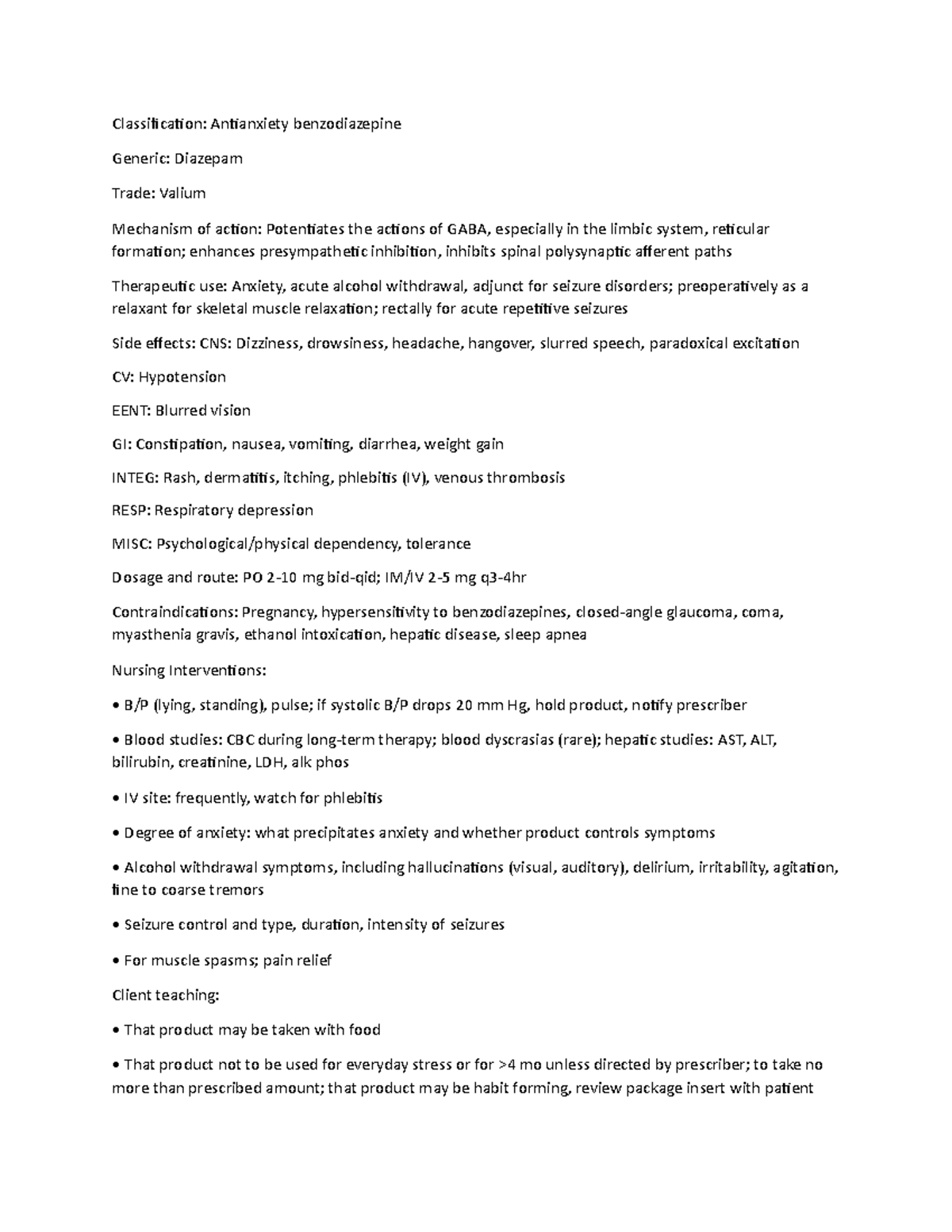 Drug cards - drugs - Classification: Antianxiety benzodiazepine Generic ...