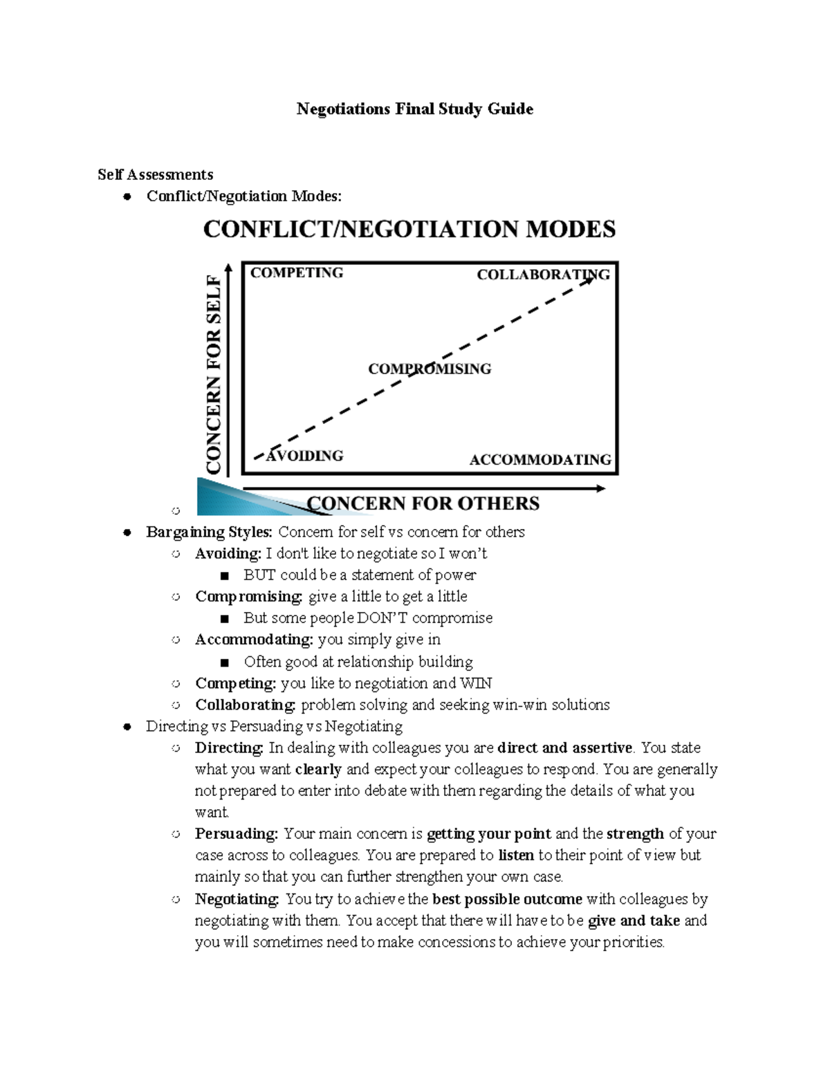 Final Study Guide - Negotiations Final Study Guide Self Assessments ...