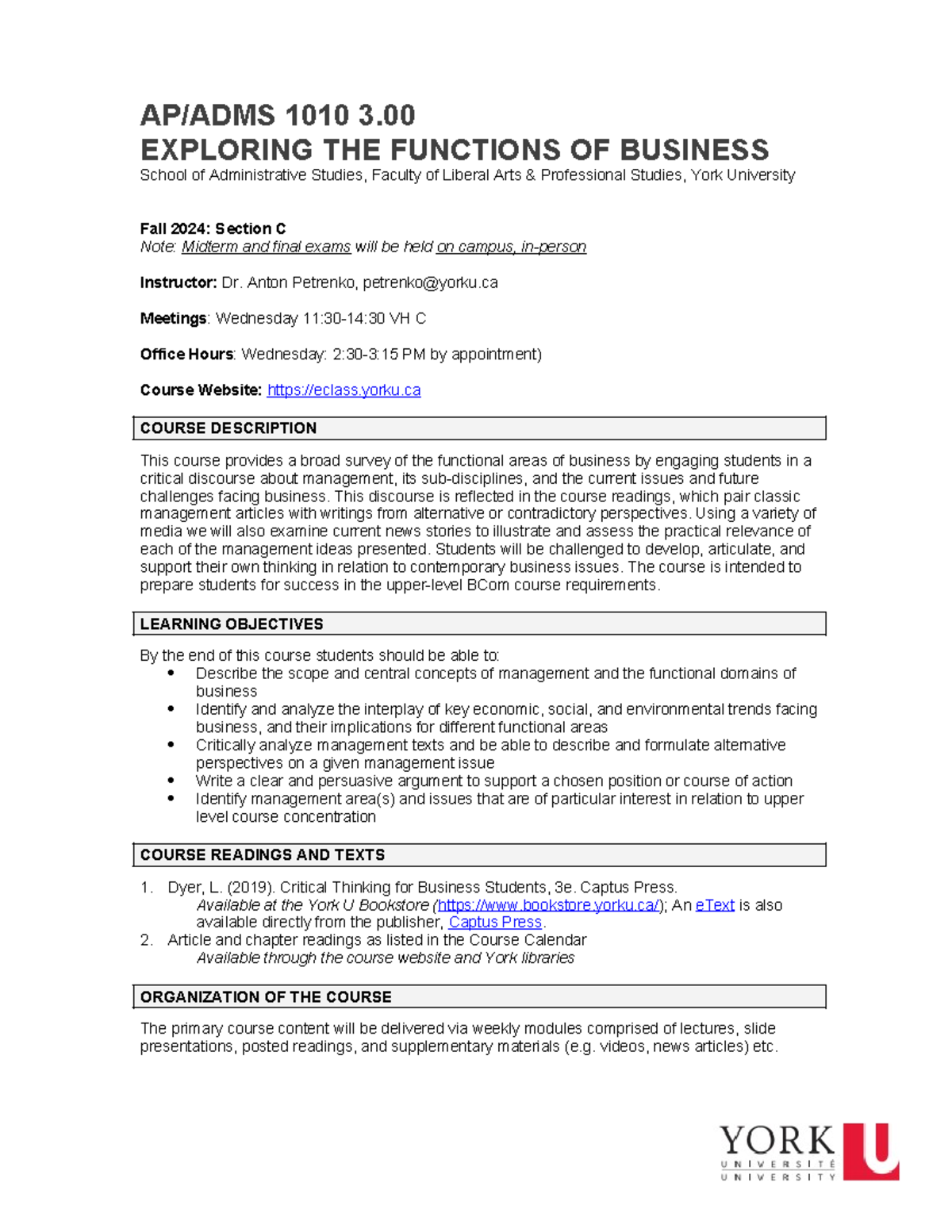 ADMS1010 project - AP/ADMS 1010 3. EXPLORING THE FUNCTIONS OF BUSINESS ...