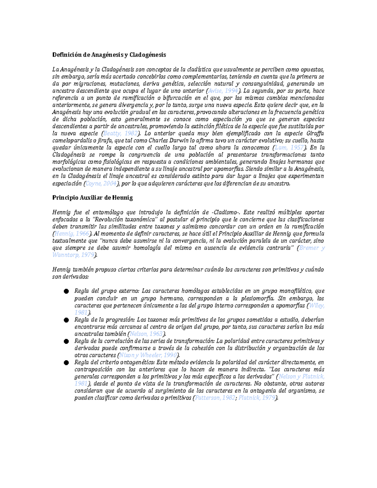 Caracteres morfológicos y moleculares - Definición de Anagénesis y ...