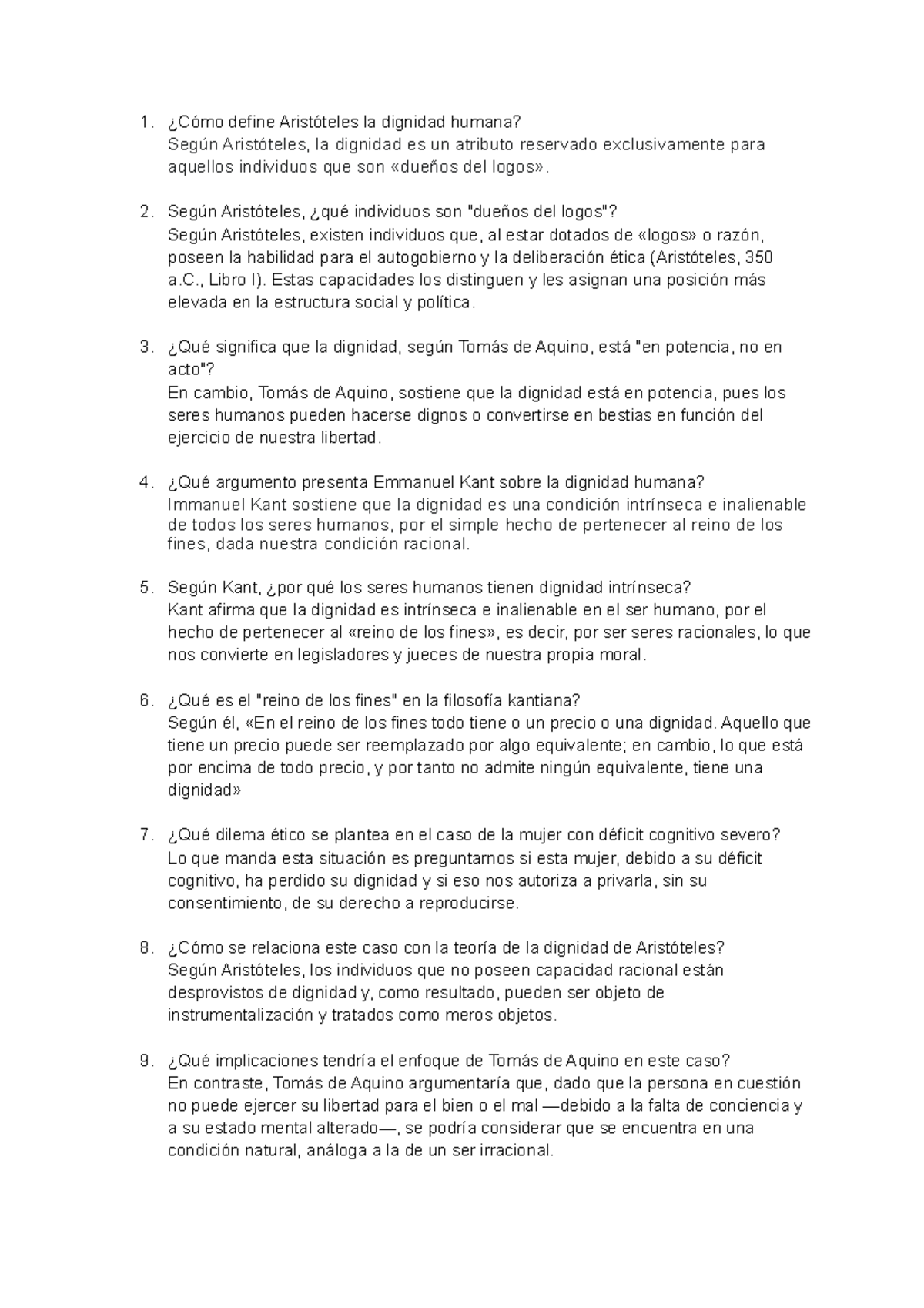 Examen sobre la dignidad - ¿Cómo define Aristóteles la dignidad humana ...