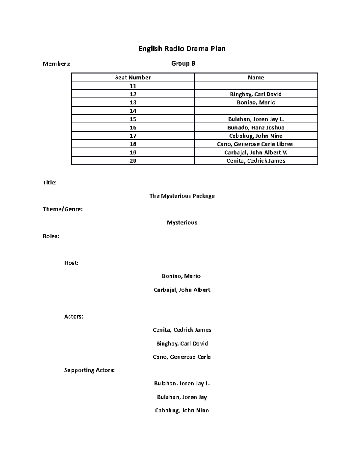 English-Radio-Drama-Plan - English Radio Drama Plan Members: Group B ...