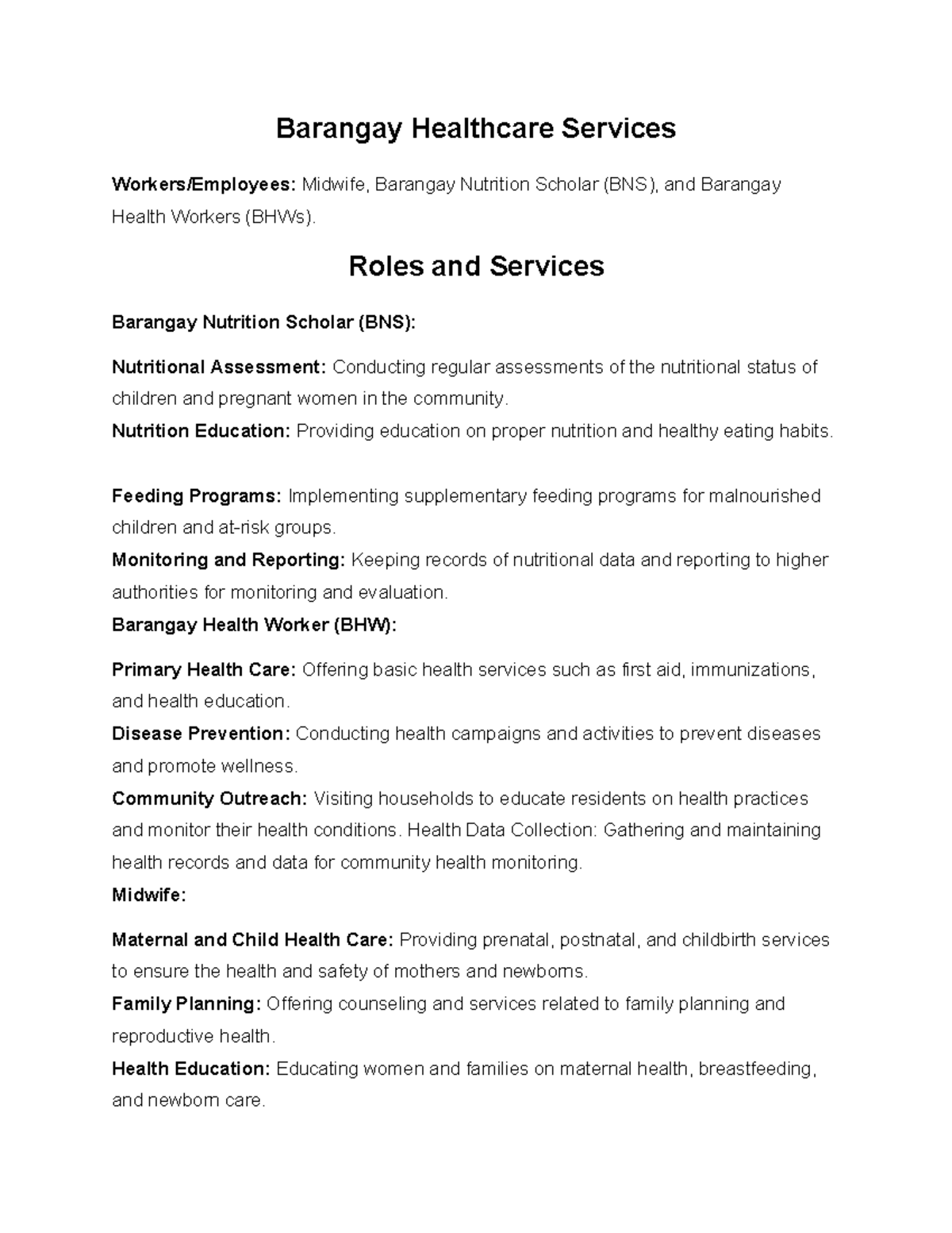 Barangay Healthcare Services - Barangay Healthcare Services Workers ...