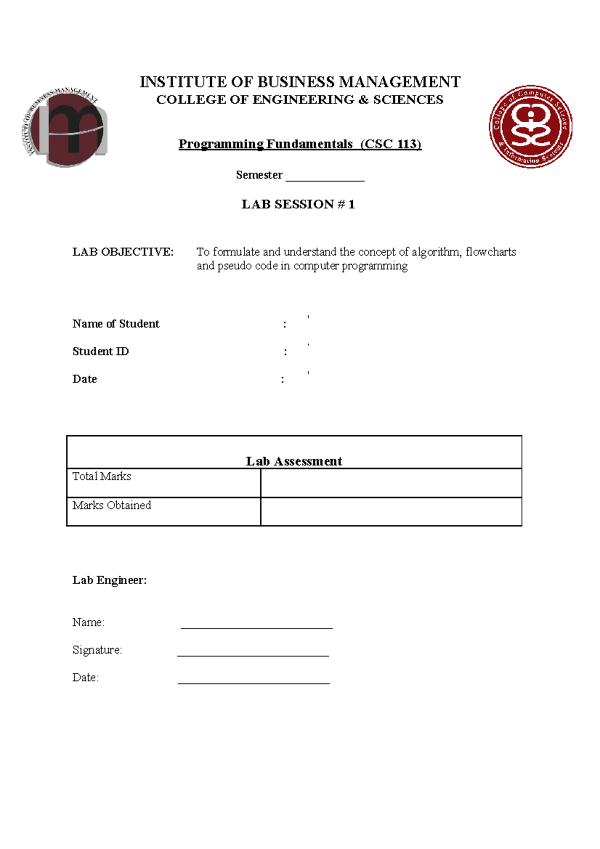 LAB Session 1 - about basics of programming - INSTITUTE OF BUSINESS ...