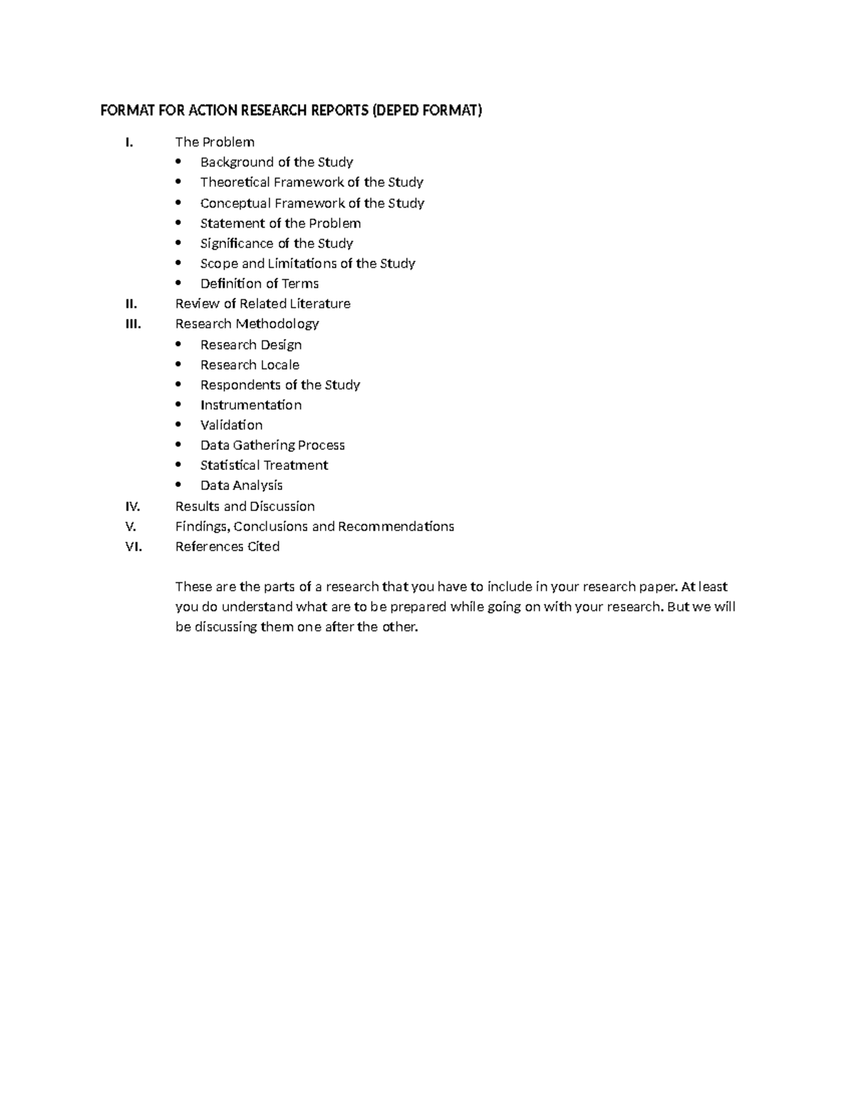 Format FOR Action Research Reports - FORMAT FOR ACTION RESEARCH REPORTS ...