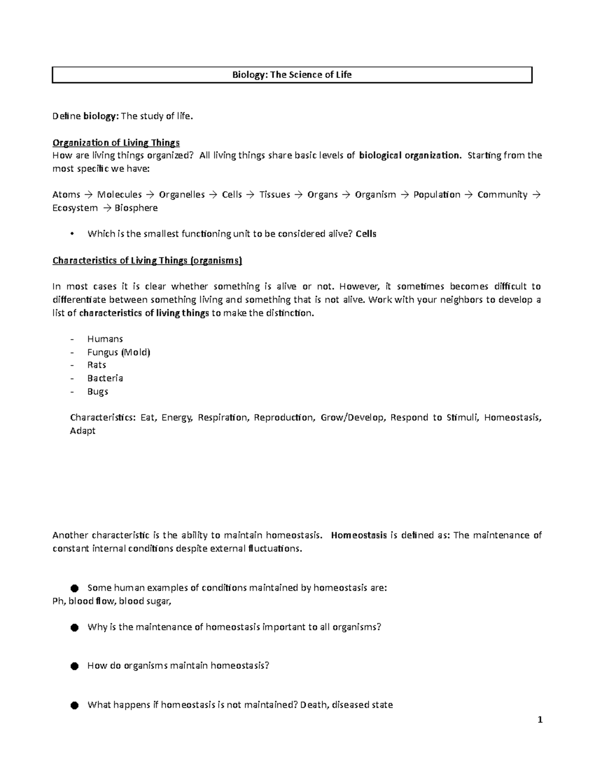 BIOL 1110 Science of Life Outline FA21 - Biology: The Science of Life ...