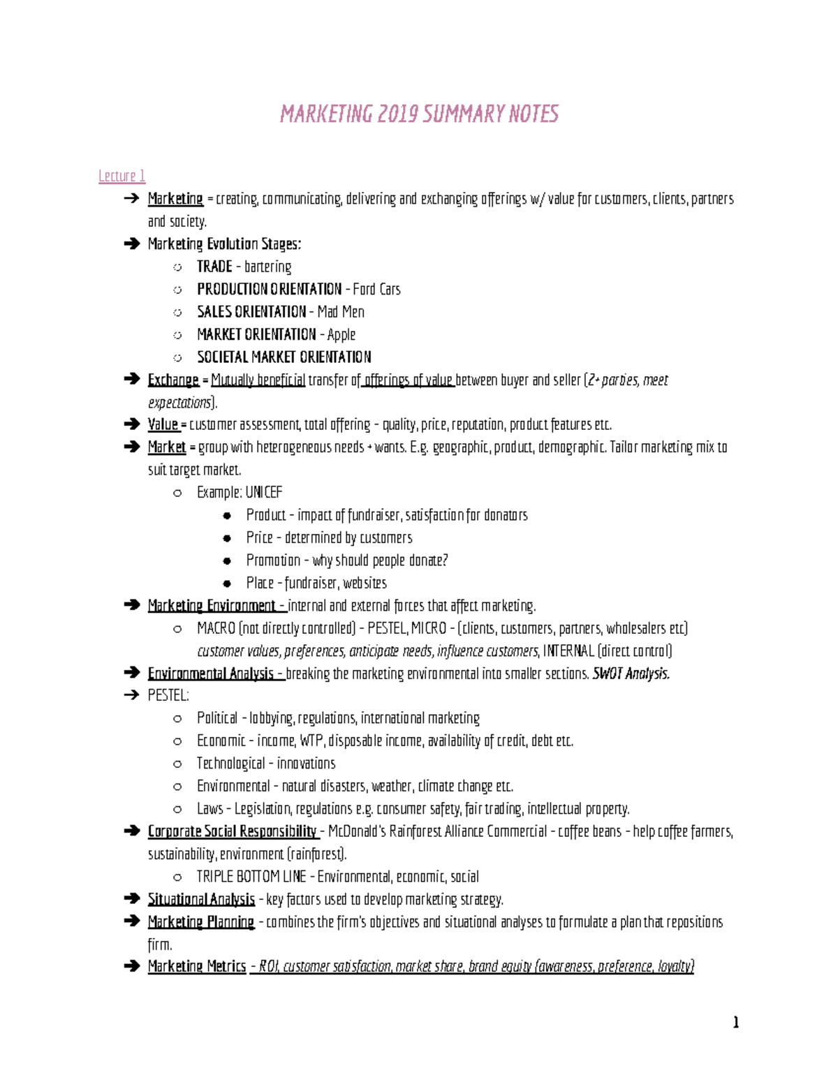 UTS Bachelor of Business Marketing Foundations Exam Summary Notes ...