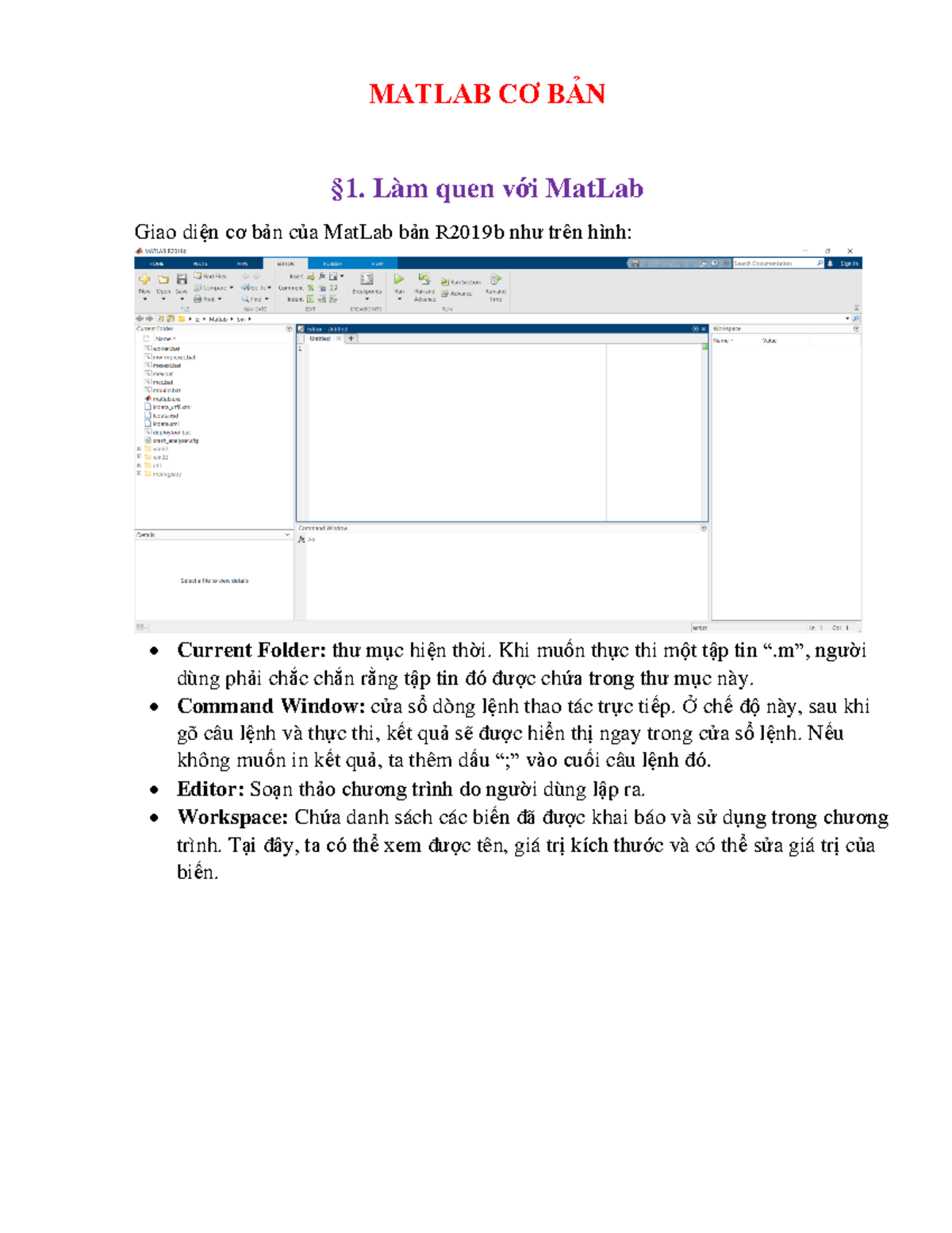 Mat Lab cơ bản - Hướng dẫn nhập liệu MatLab cơ bản - MATLAB CƠ BẢN §1 ...