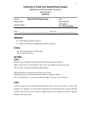 Object Oriented Programming Lab 9 - Warning: TT: undefined function: 32 University of South Asia ...