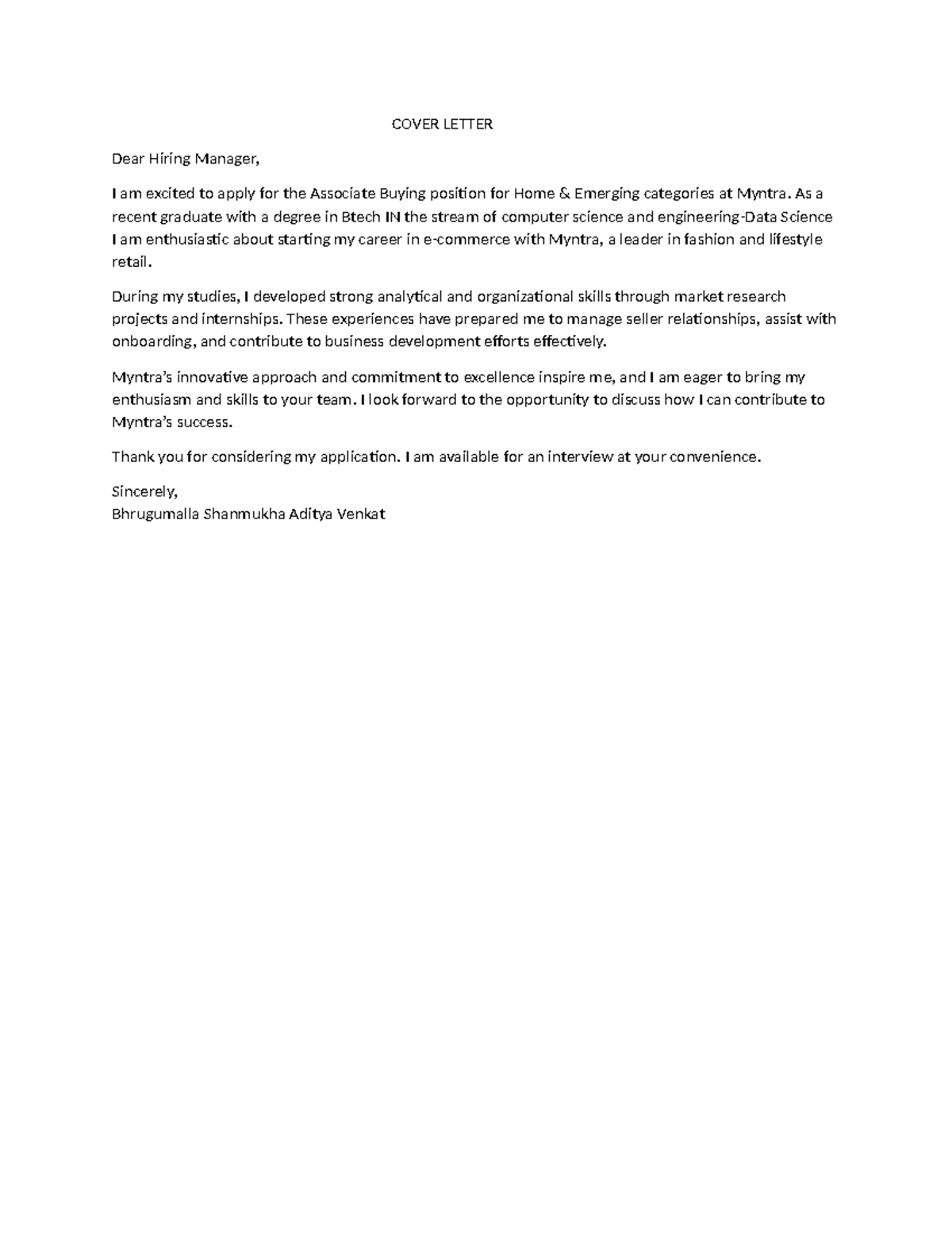 Cover Letter - wdddqw - COVER LETTER Dear Hiring Manager, I am excited ...