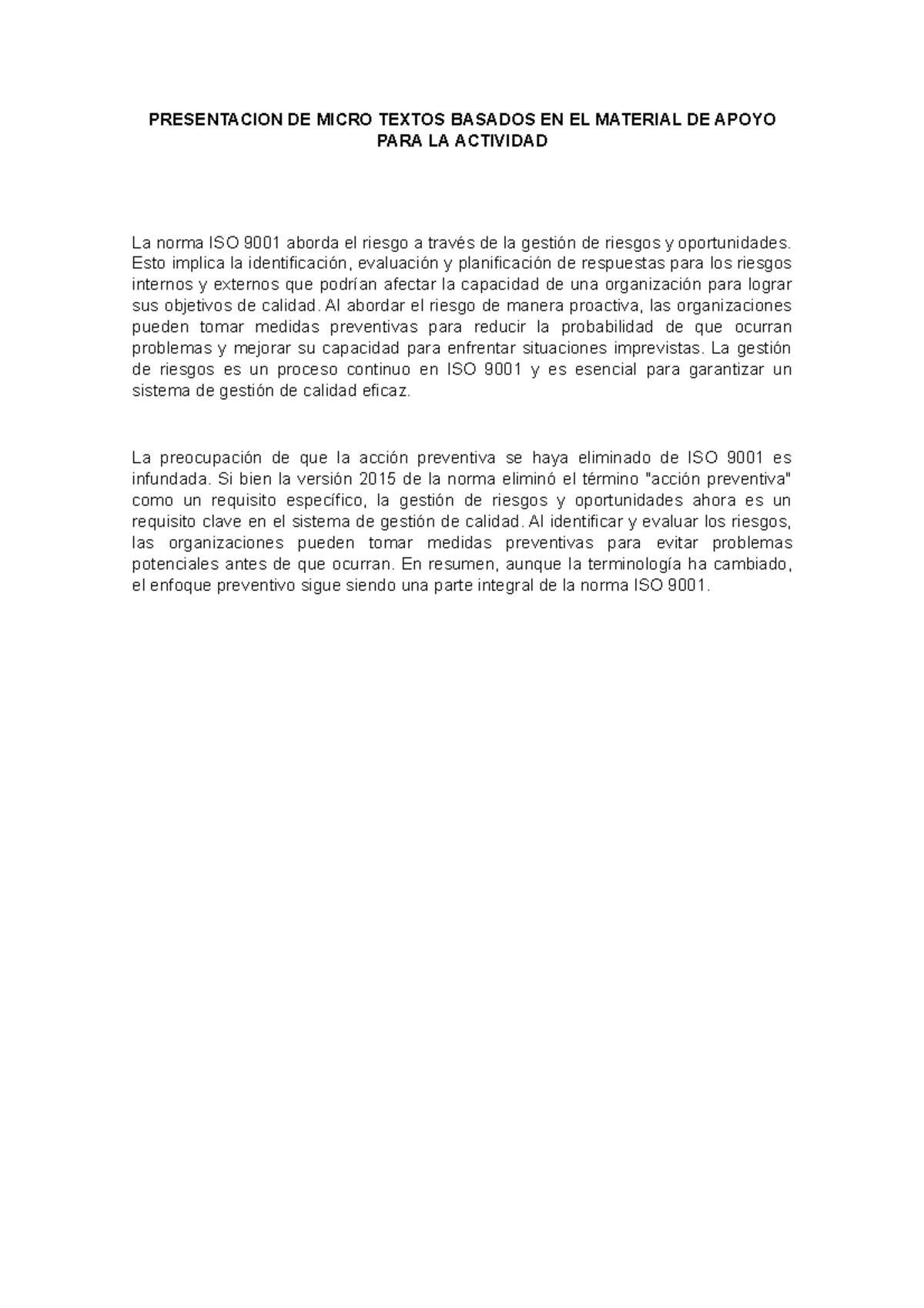 Presentacion DE Micro Textos Basados EN EL Material DE Apoyo PARA LA Actividad - PRESENTACION DE ...