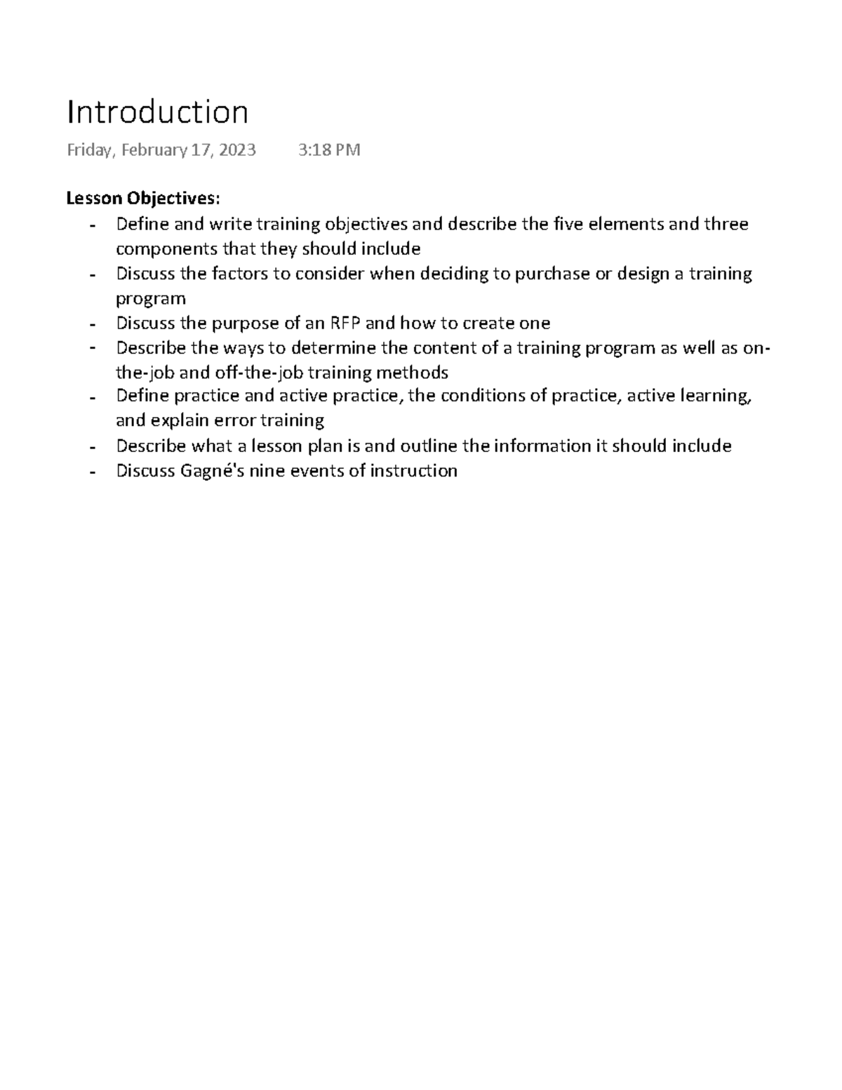 Lesson 7 Lecture Notes - Lesson Objectives: Define and write training ...