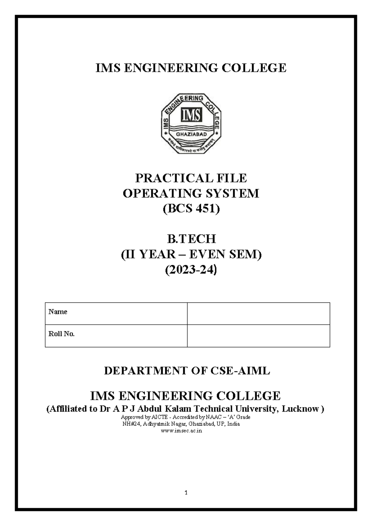 Lab Manual-OS- AIML - Lab manual of operating system - IMS ENGINEERING COLLEGE PRACTICAL FILE ...