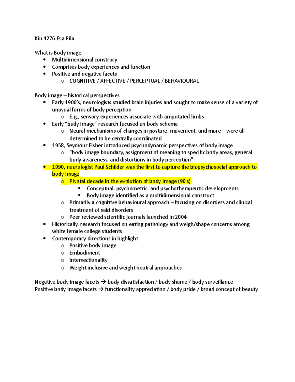 Psych of Body movement - lec notes - Kin 4276 Eva Pila What is Body ...