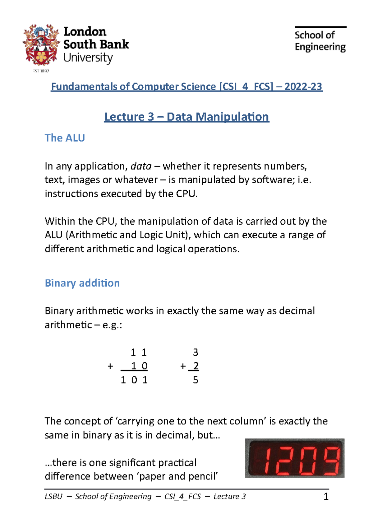 Lecture 03 - Fundamentals of Computer Science [CSI_4_FCS] – 2022- Lecture 3 – Data Manipulation ...