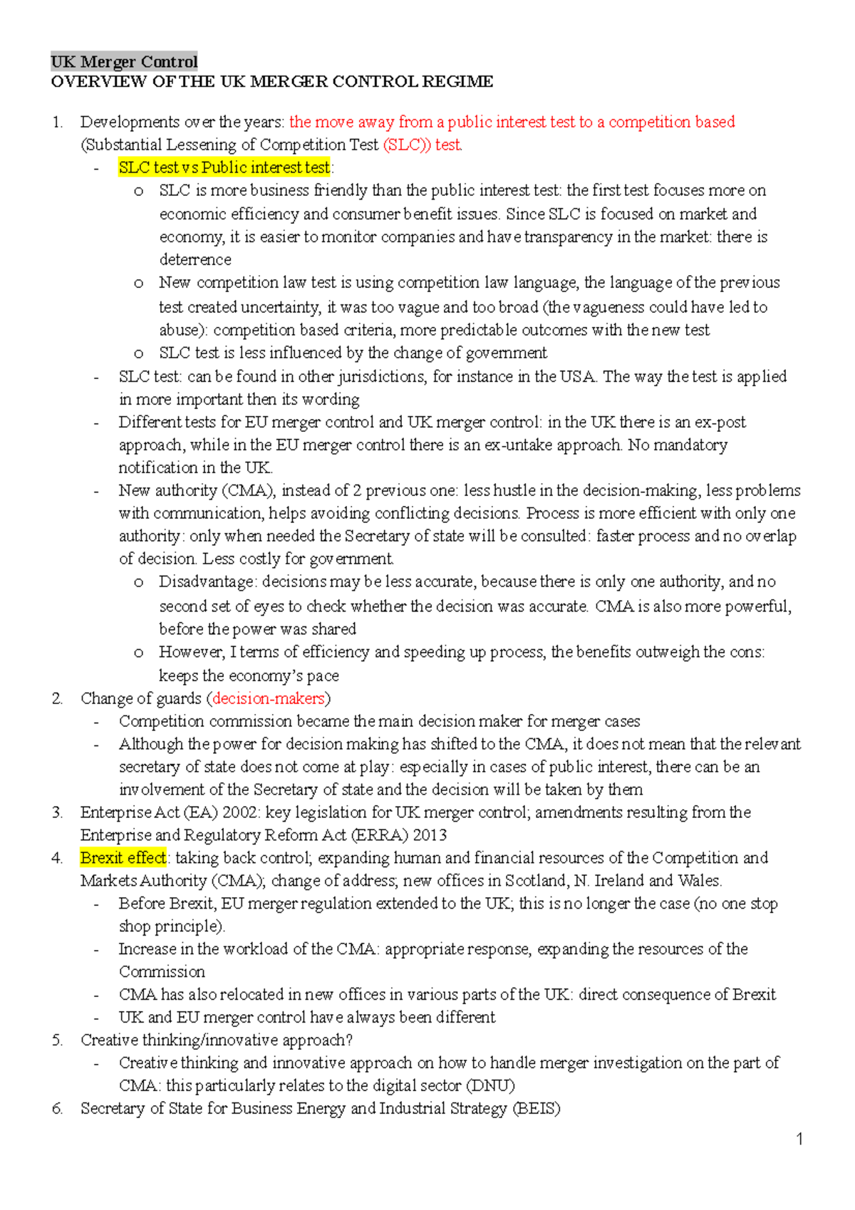 Ukmergercontrol - Uk merger control lecture notes - UK Merger Control ...