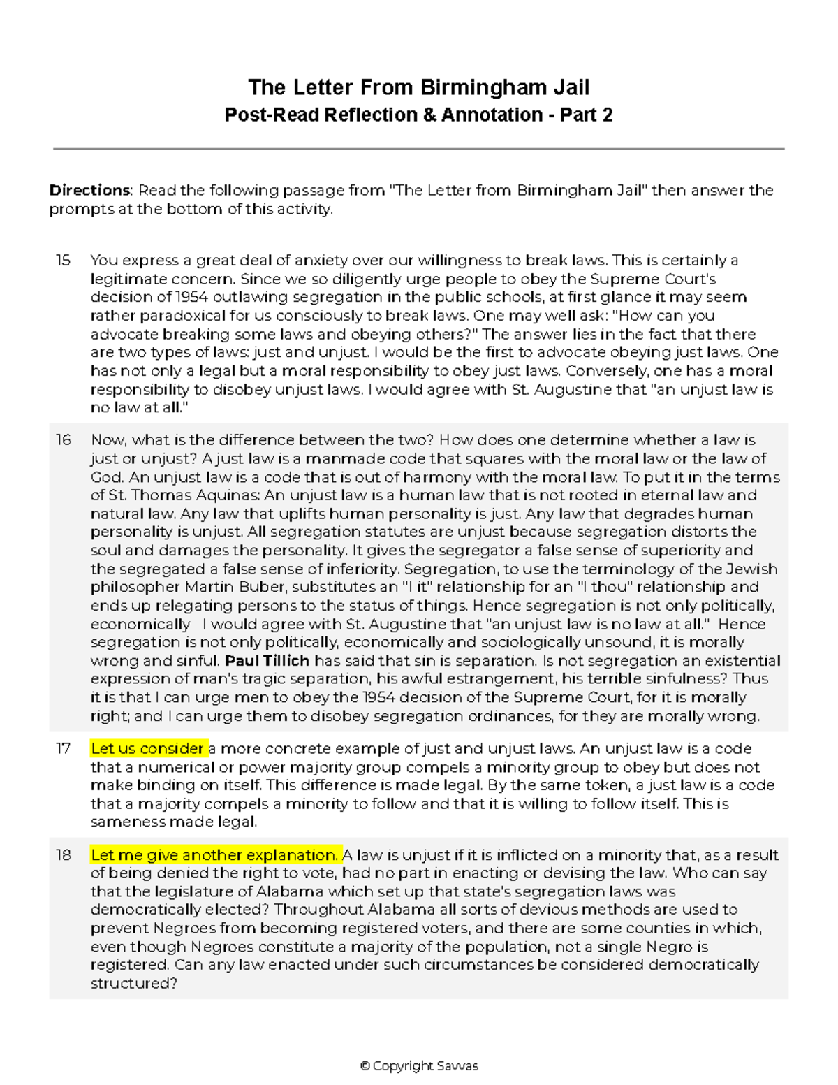 Copy of The Letter from Birmingham Jail - Post Read Annotation ...