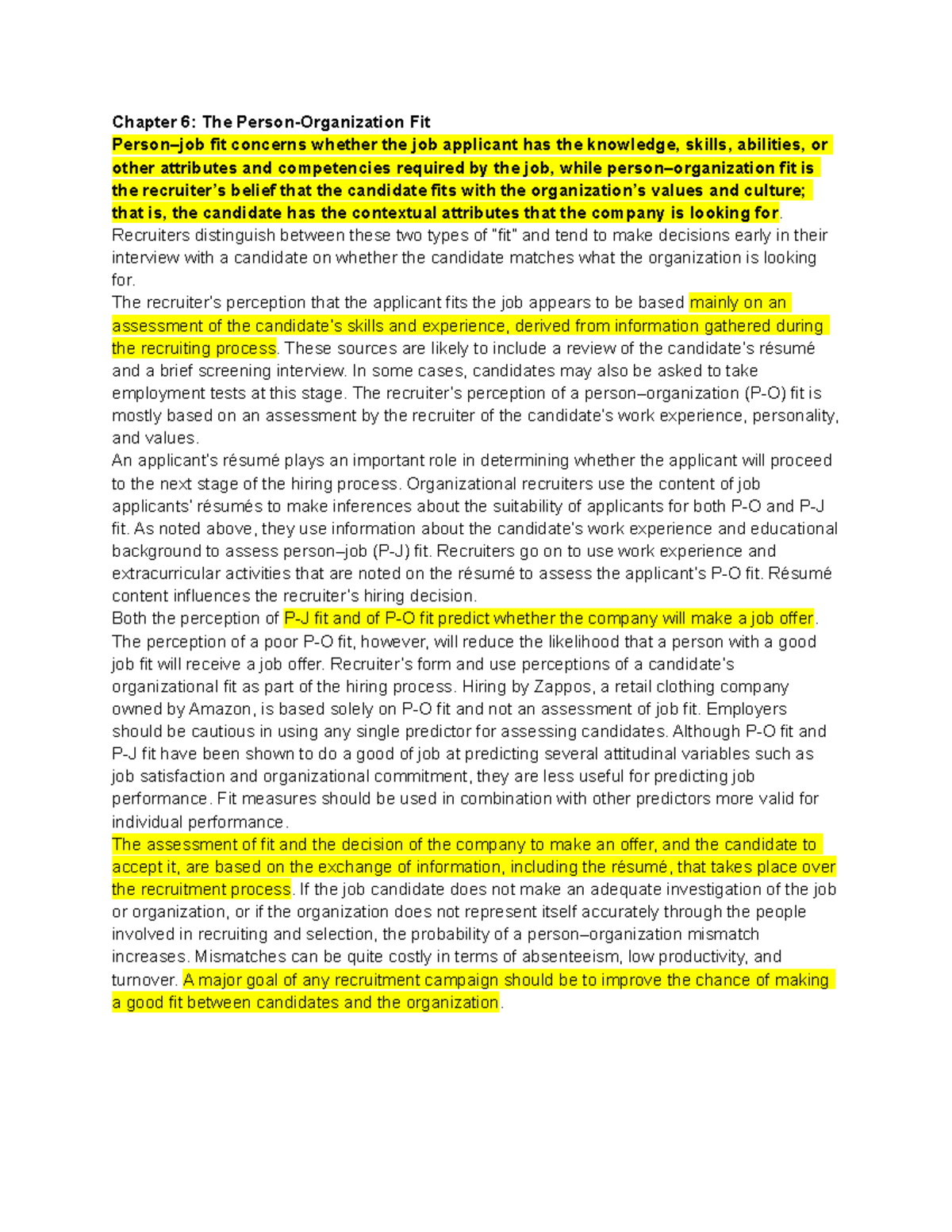 Chapter 6 Person Organization Fit - From Text - Chapter 6: The Person ...