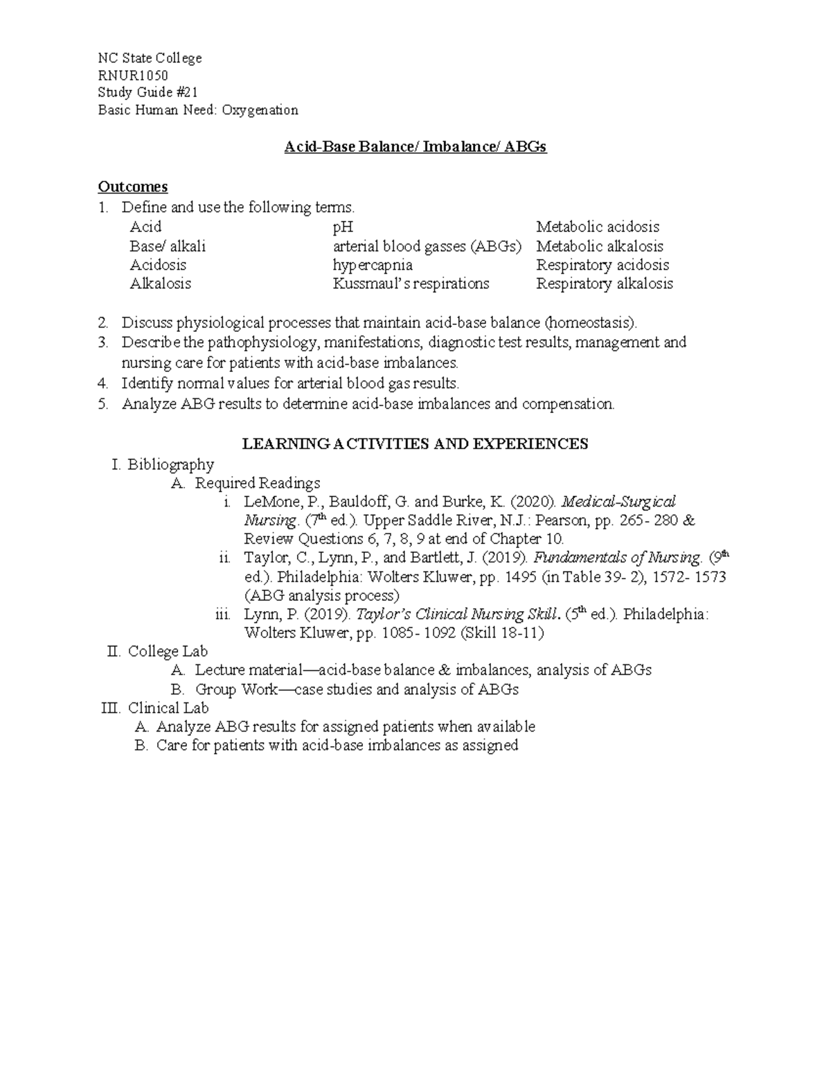 SG #21- Acid-Base Balance & Imbalance with ABGs - NC State College RNUR ...