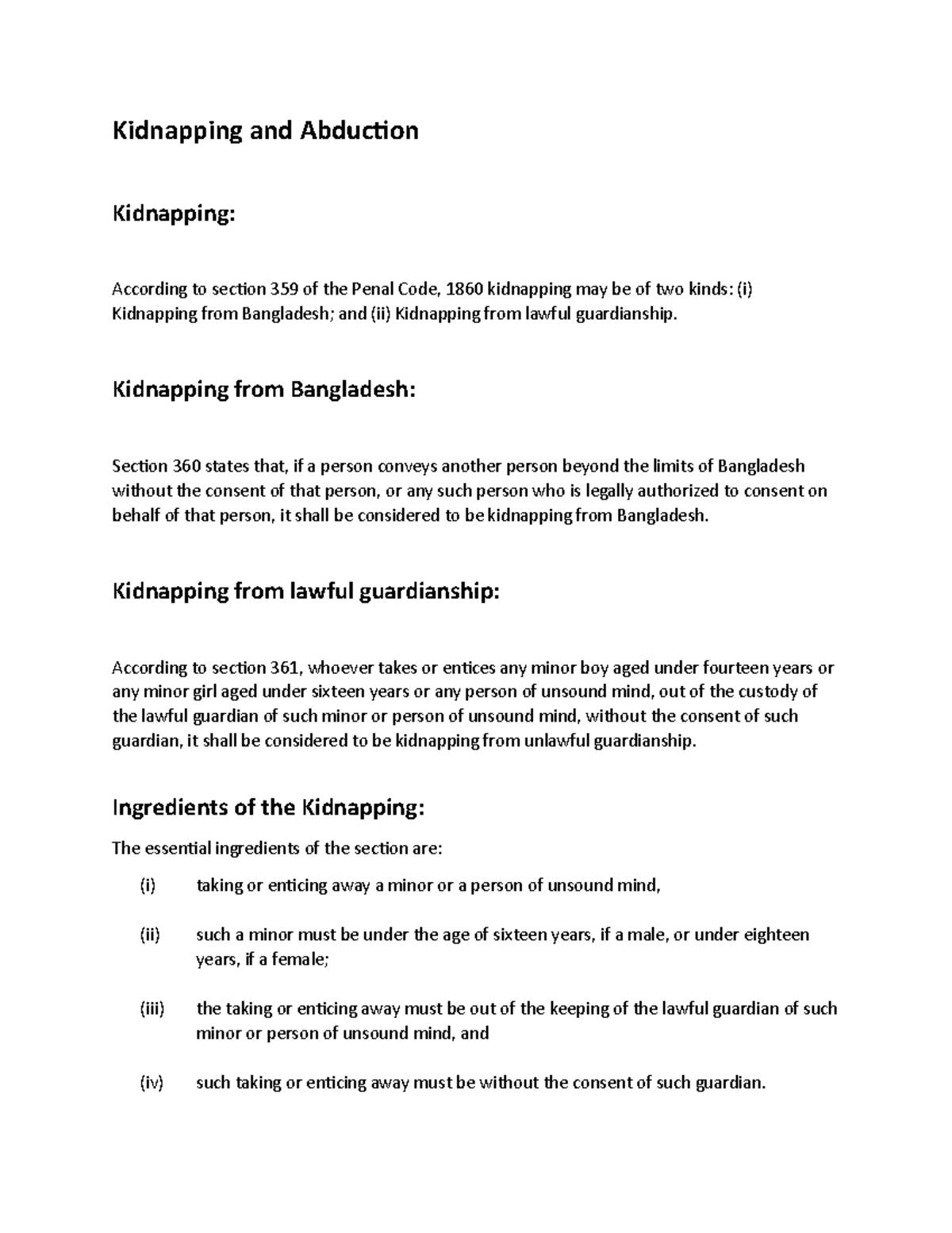 Mid note made by me - its about penal code - Kidnapping and Abduction ...