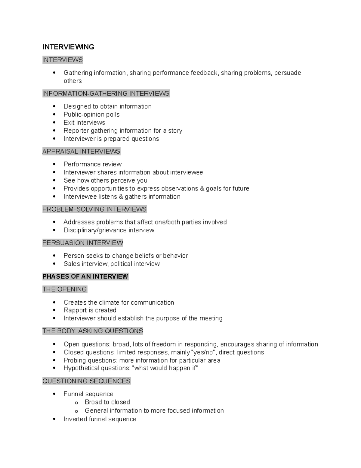 Interviewing - INTERVIEWING INTERVIEWS Gathering information, sharing ...