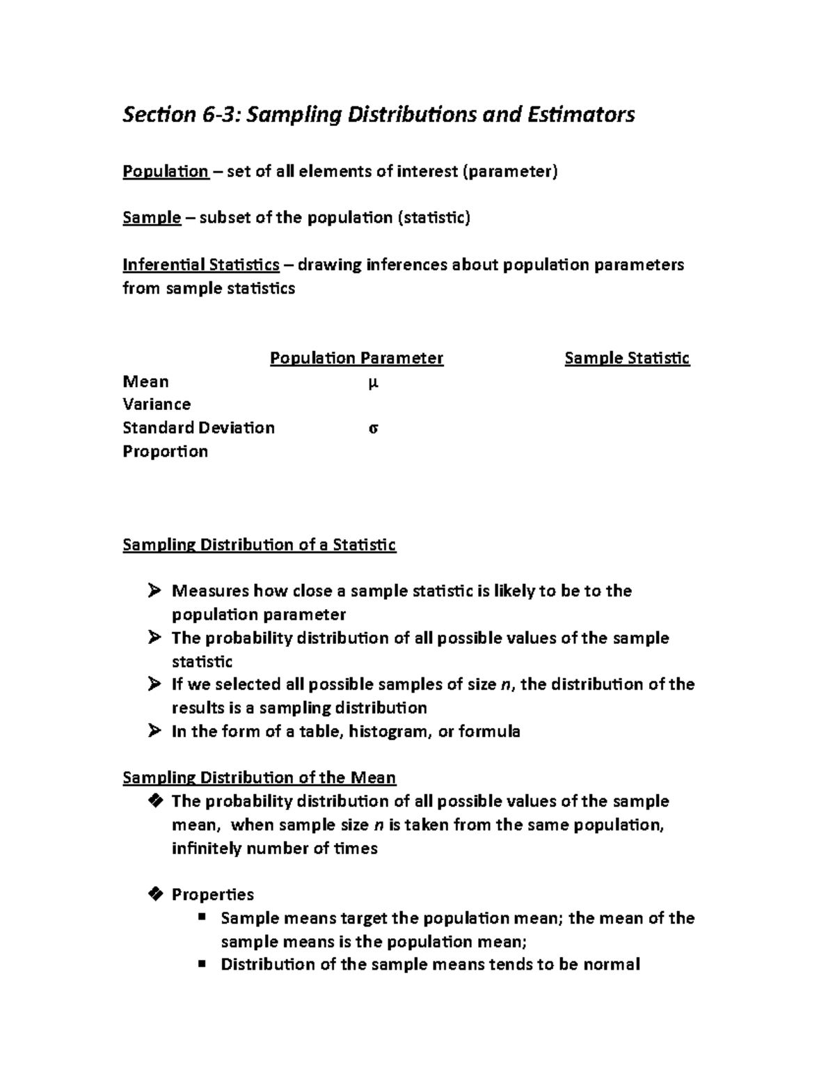 Sampling Distributions and Estimators - Section 6-3: Sampling Distributions and Estimators - Studocu
