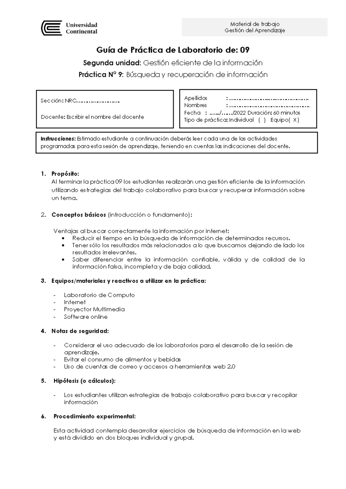 Semana 09 - Práctica RMB - GestiÛn del Aprendizaje GuÌa de Pr·ctica de Laboratorio de: 09 ...
