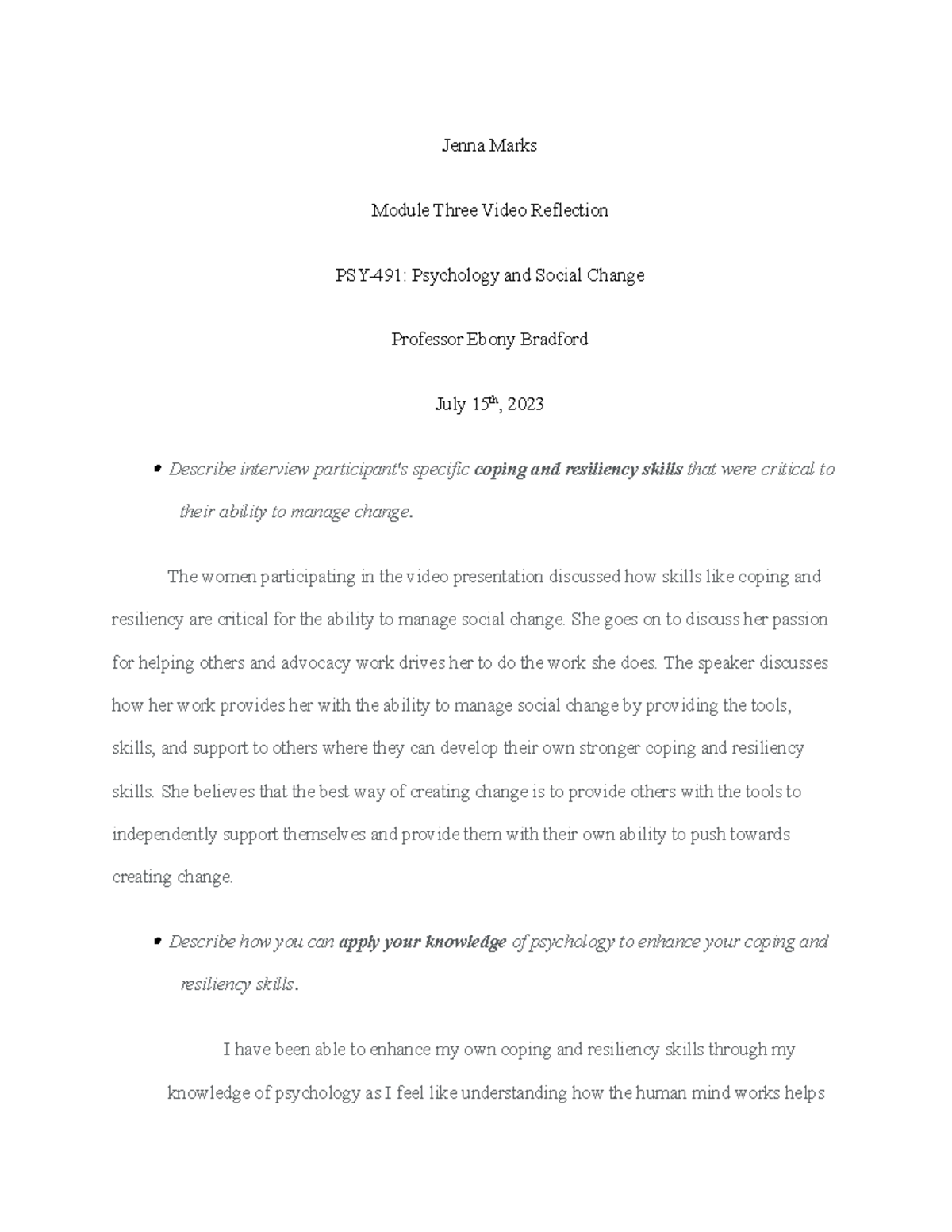 Module Three Journal Activity - Jenna Marks Module Three Video ...