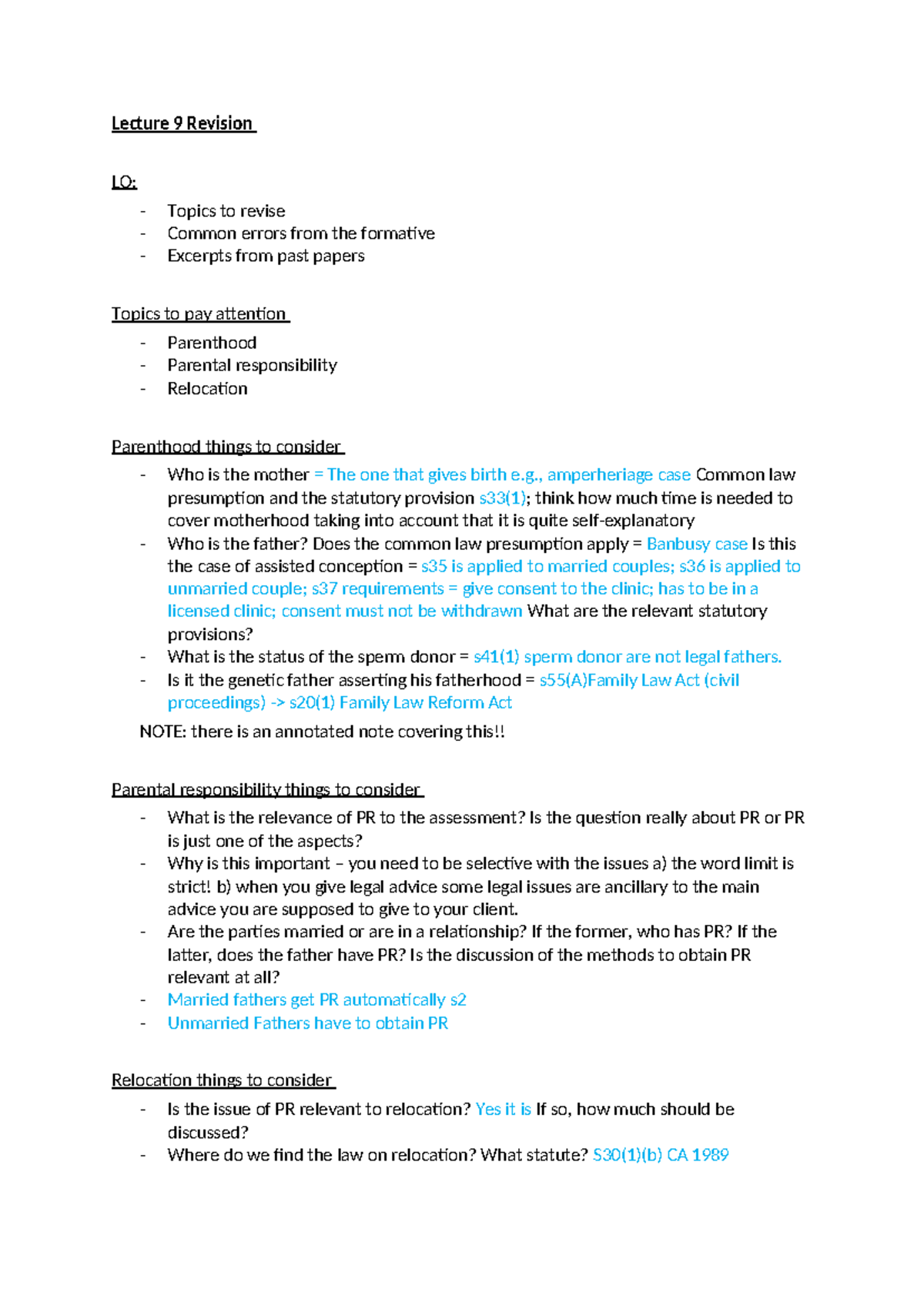 Lecture 9 Revision - Lecture 9 Revision LO: - Topics to revise - Common ...