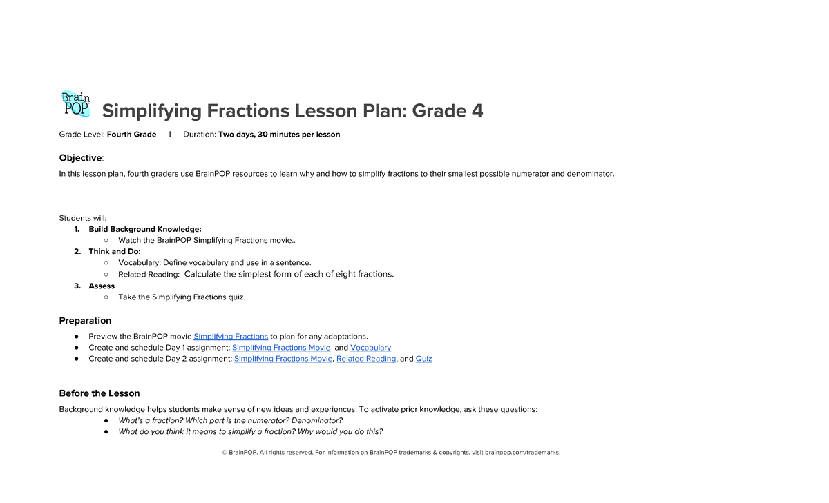 Grade-4 -Simplifying-Fractions-Lesson-Plan - Simplifying Fractions ...