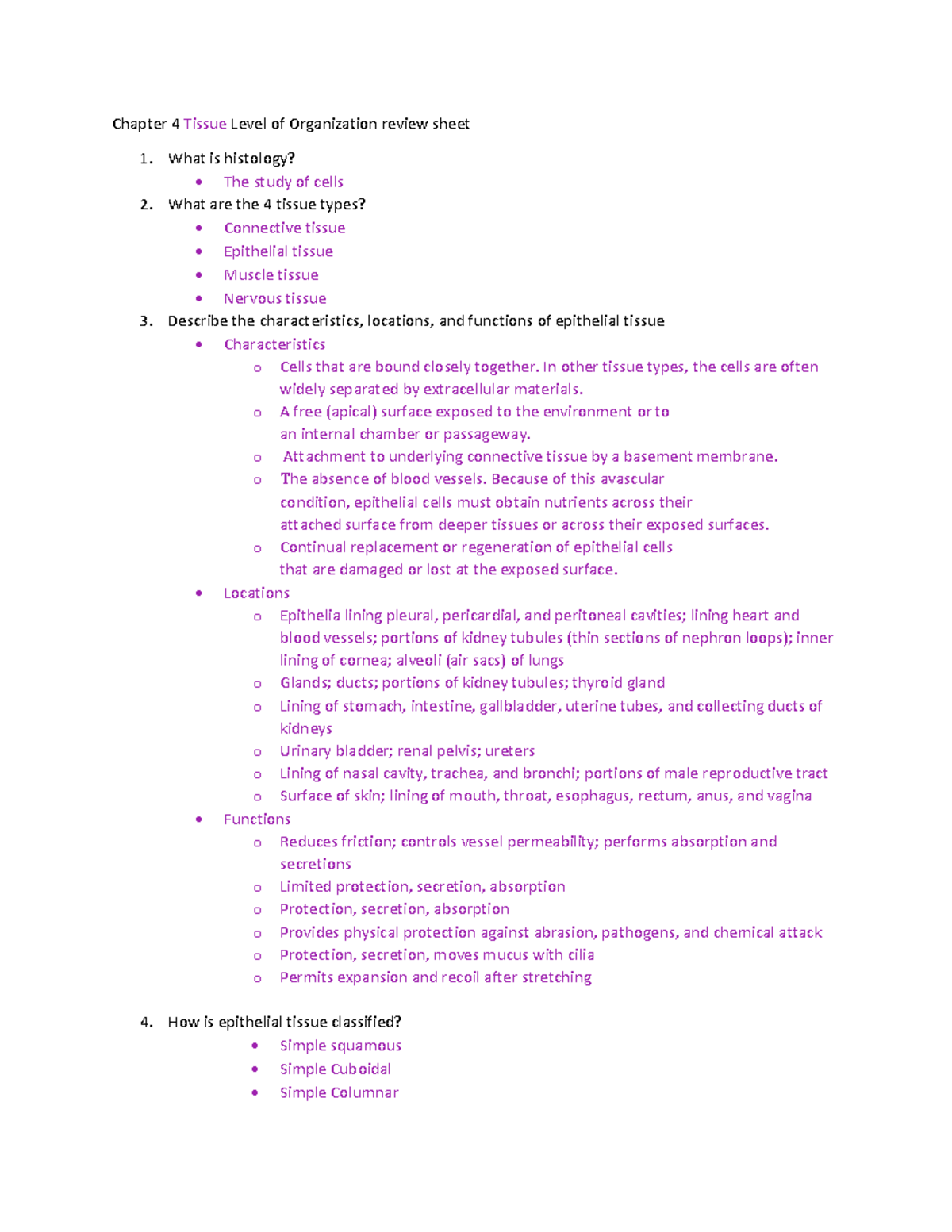 Annotated-Chapter%204%20review%20sheet - Chapter 4 Tissue Level of ...