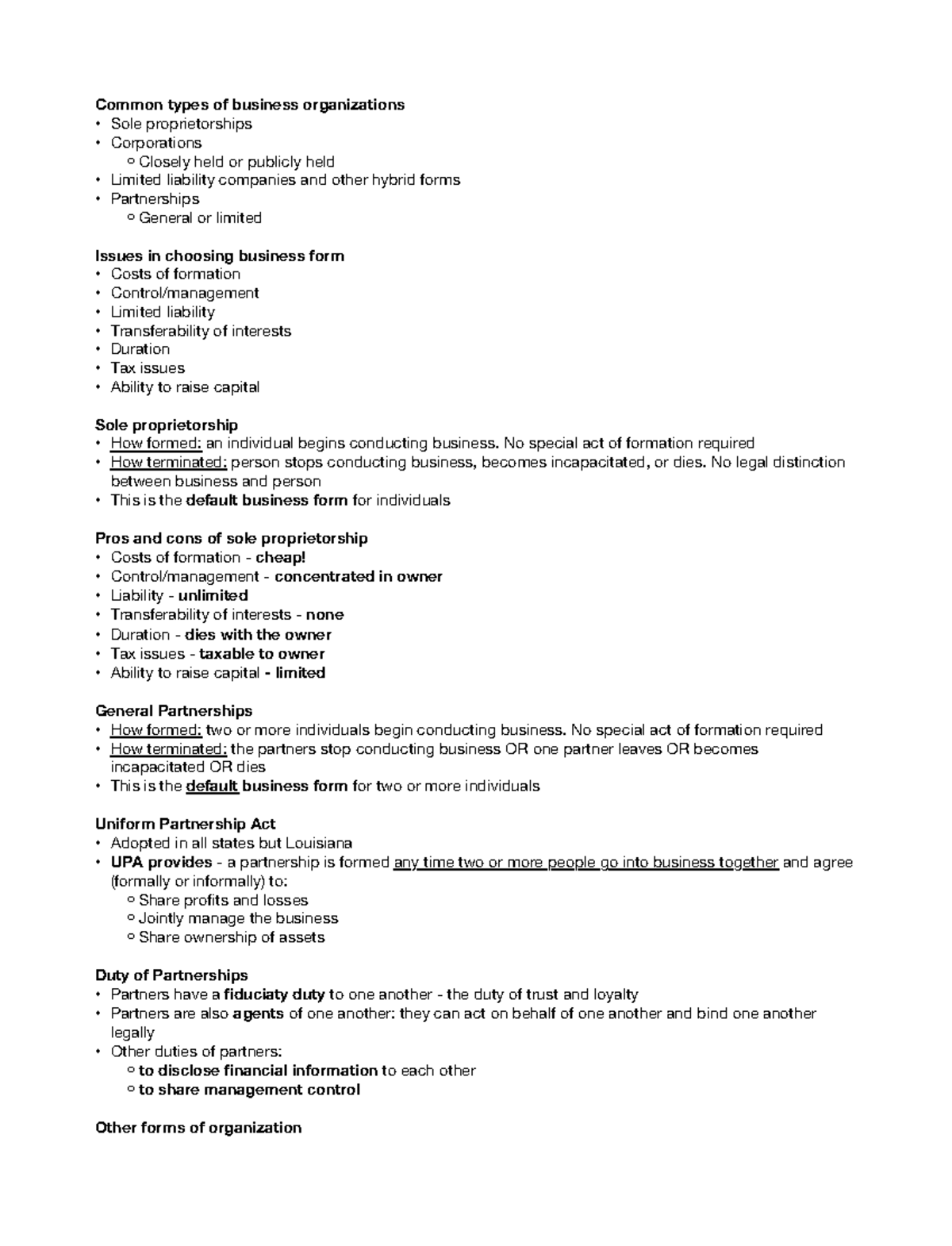 Chapter 13 Choice of Entity - Common types of business organizations ...