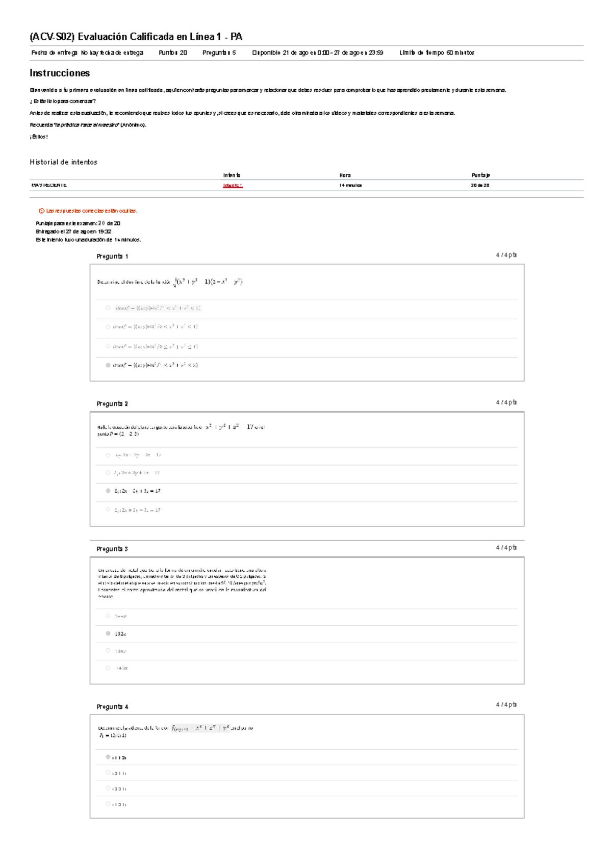 (ACV-S02) Evaluación Calificada en Línea 1 - PA Calculo Avanzado PARA - (ACV-S02) Evaluación ...