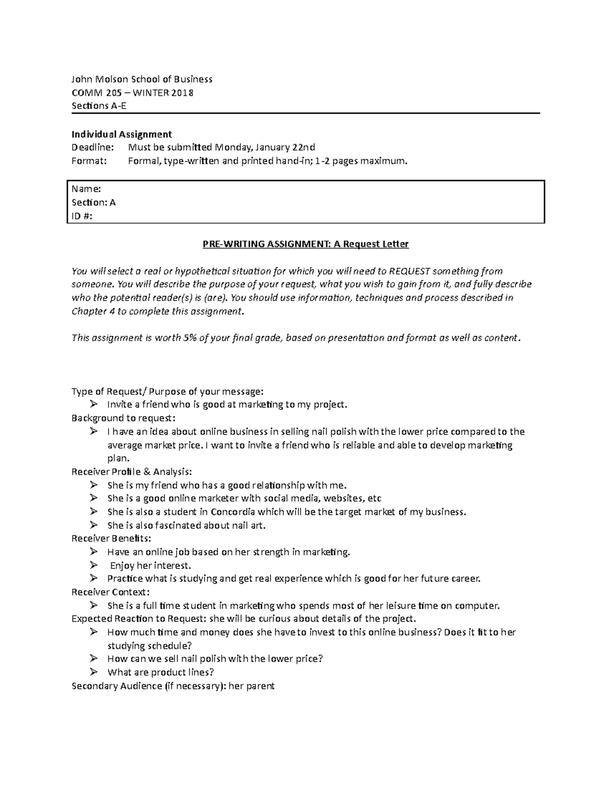 Individual Pre Writing Assignment - John Molson School of Business COMM ...