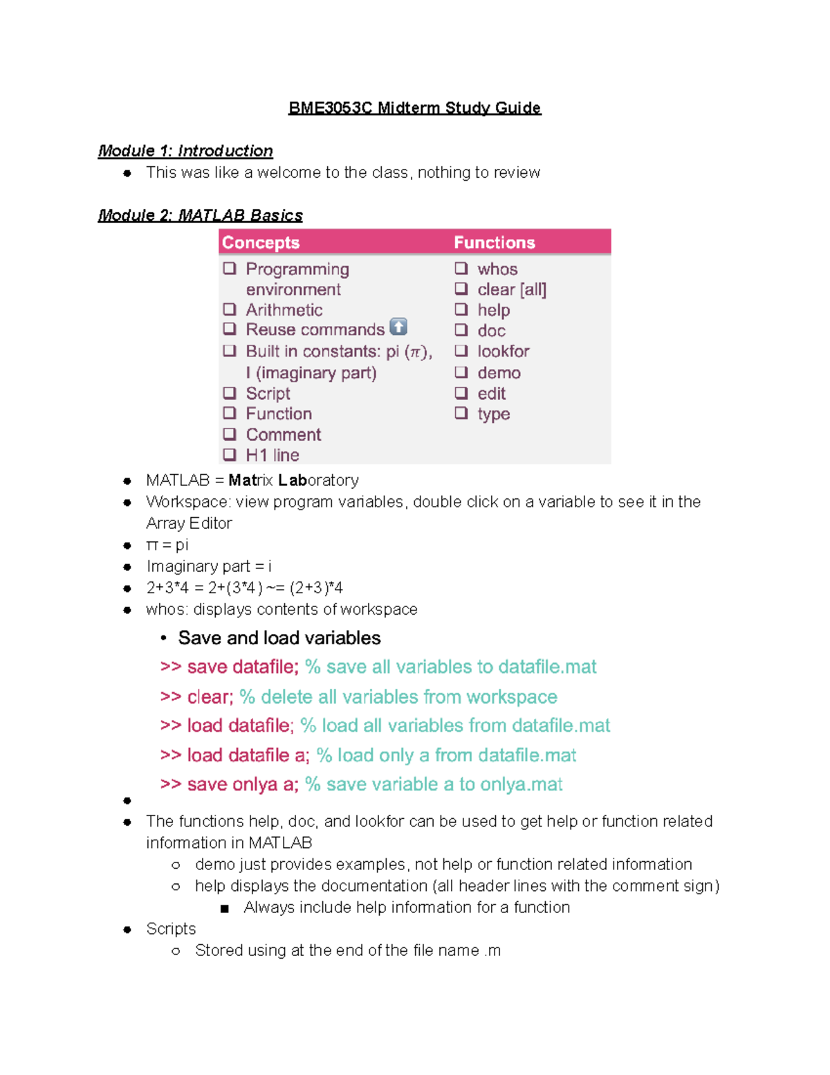 BME3053C Midterm Study Guide - BME3053C Midterm Study Guide Module 1 ...