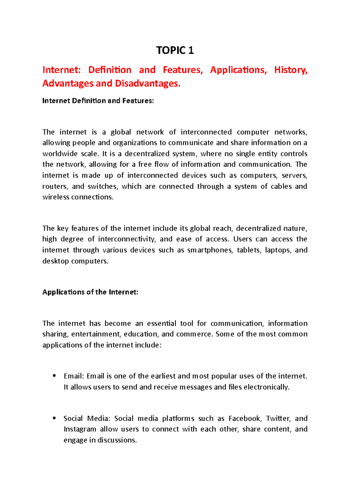 MD COMPUTER APPLICATION UNIT 2 - TOPIC 1 Internet: Definition and ...
