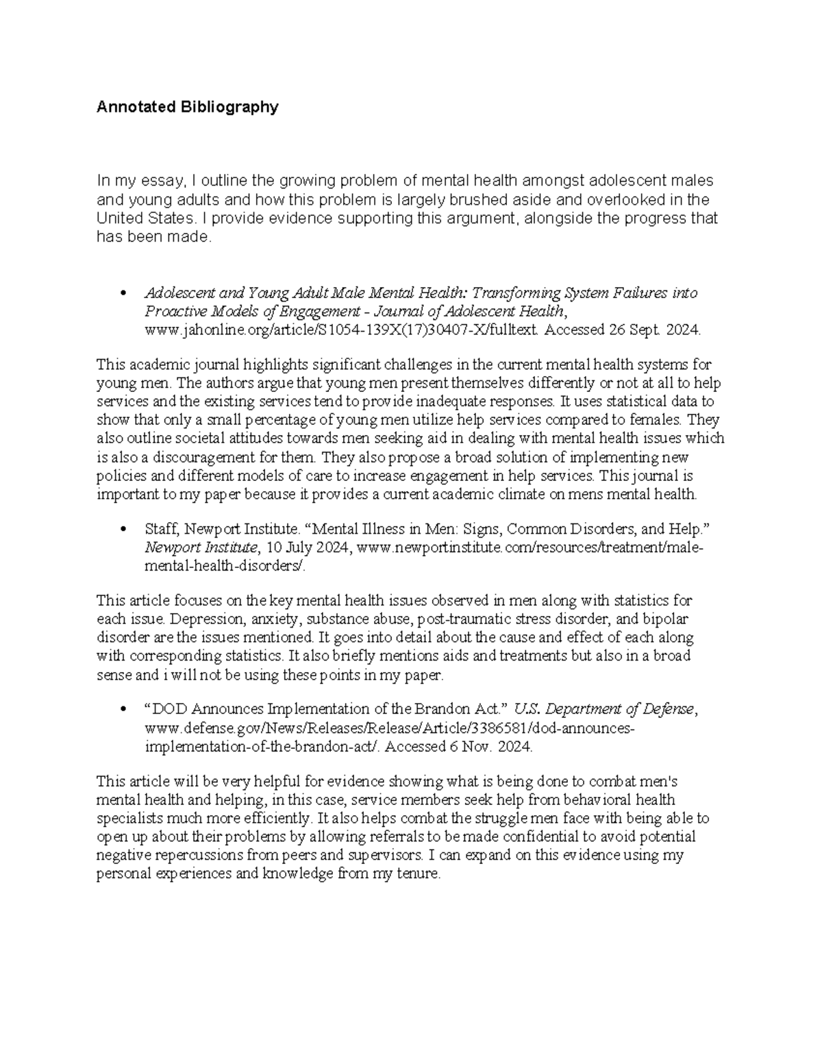 Annotated Bibliography - I provide evidence supporting this argument ...