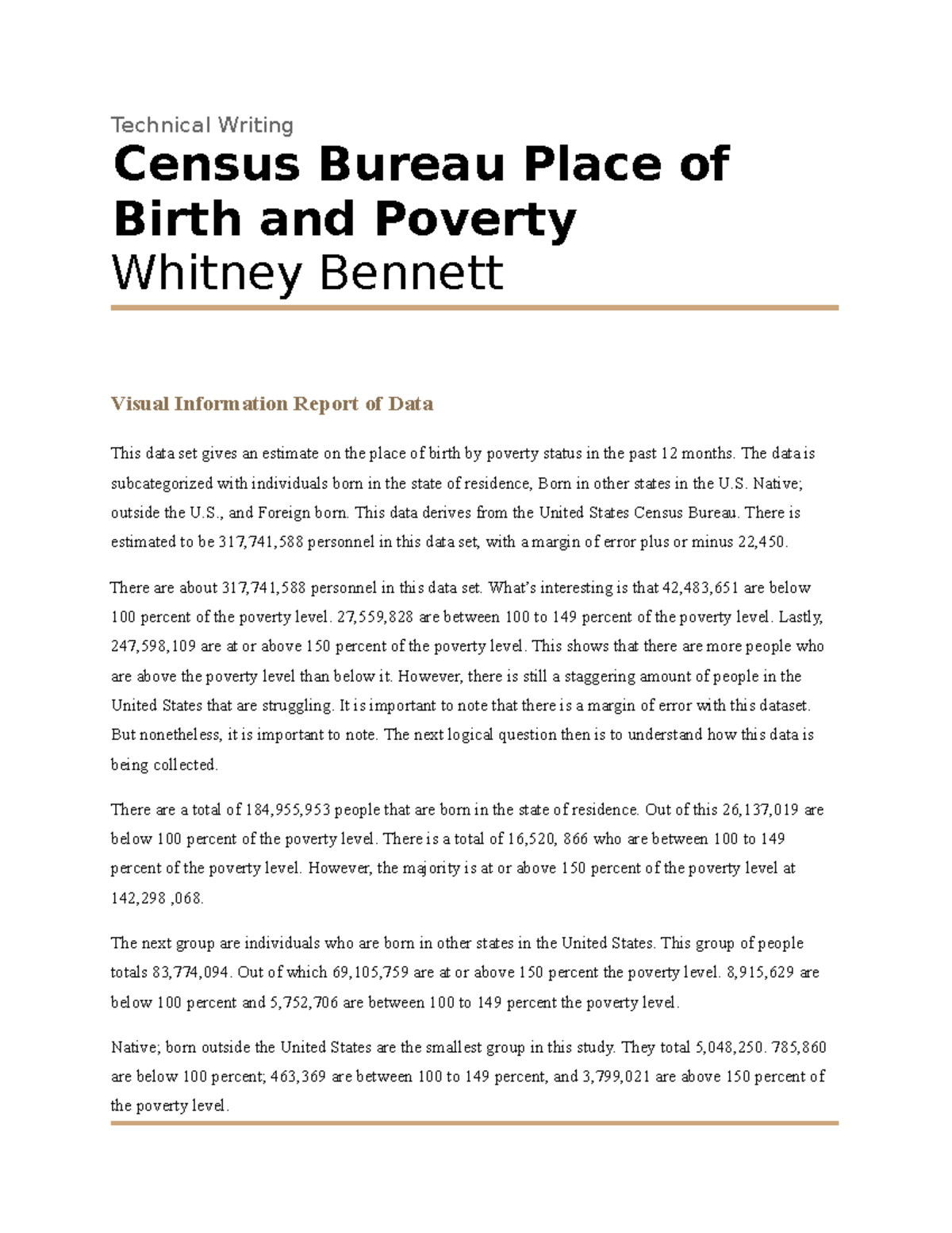 Visual informative report - Technical Writing Census Bureau Place of ...