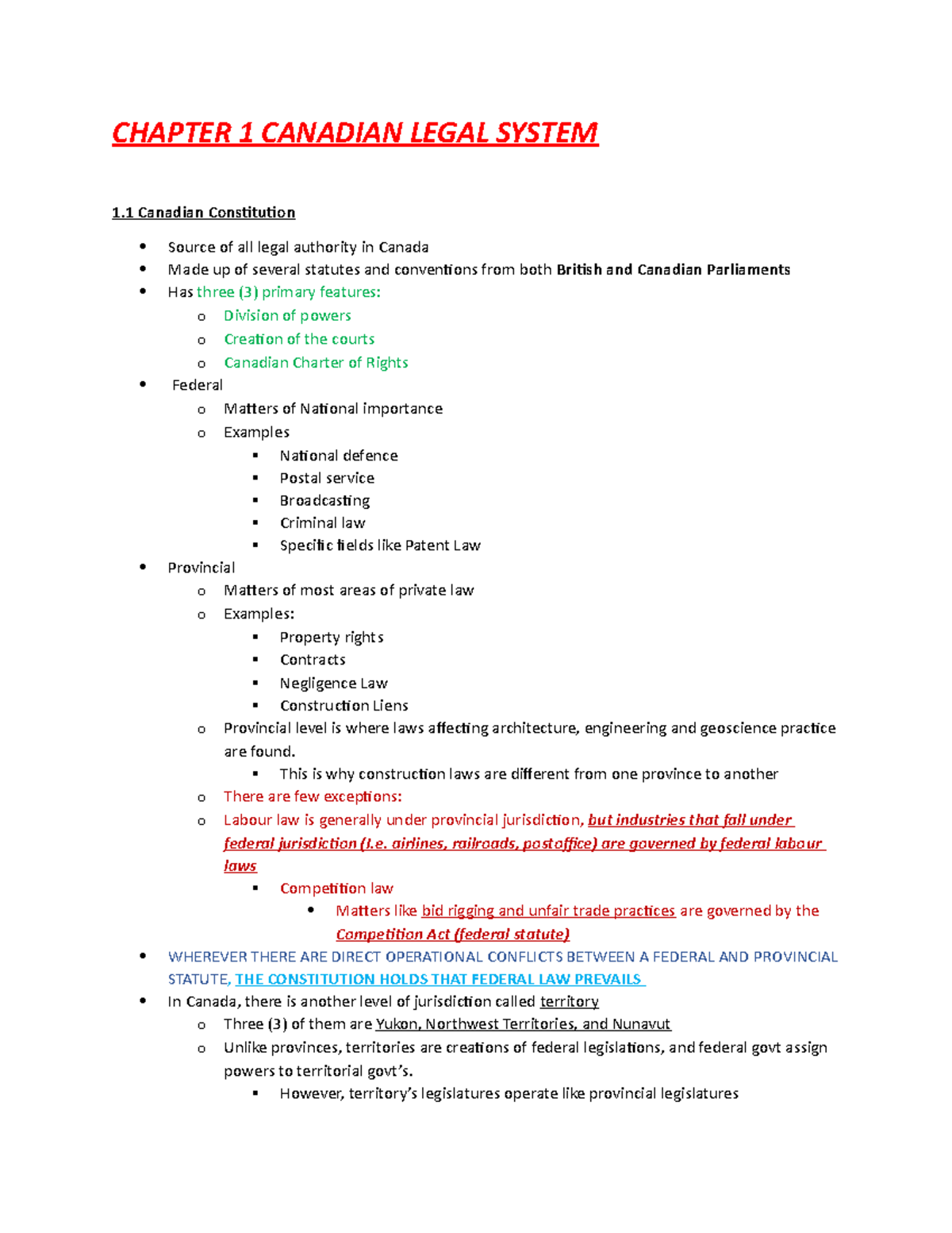 WEEK 1 Chapter 1 - Canadian Legal System - CHAPTER 1 CANADIAN LEGAL ...