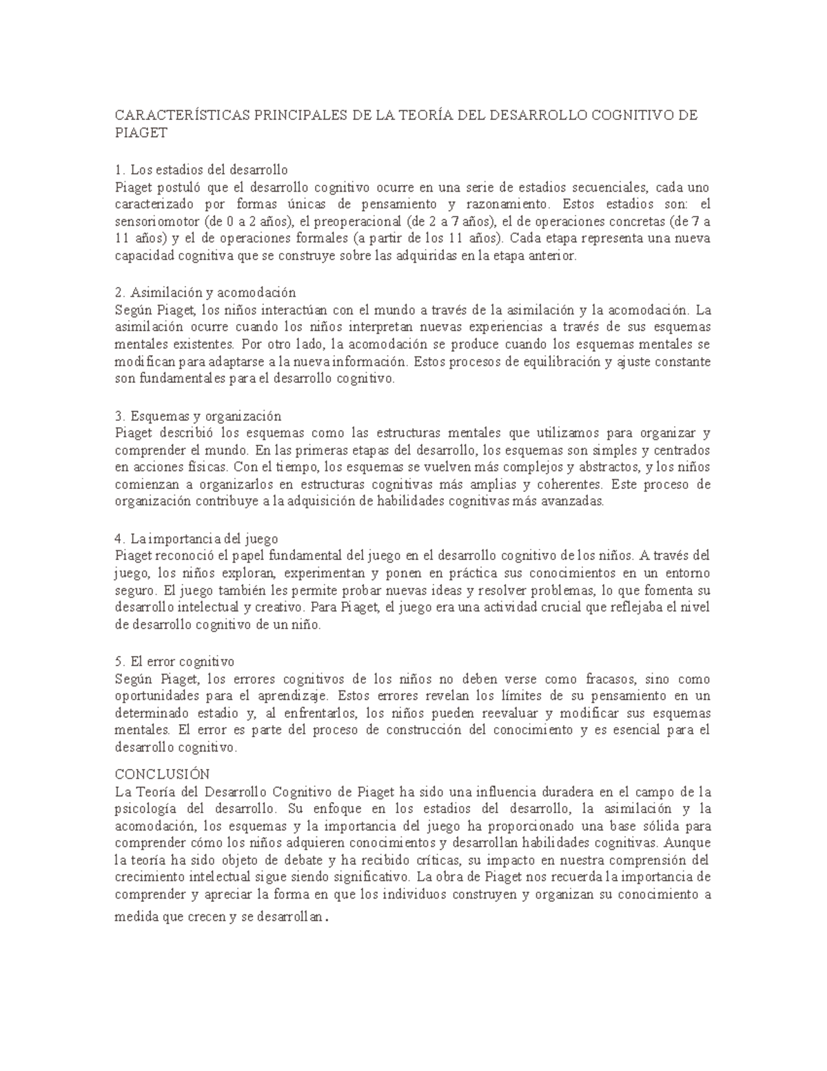 Actividad 1. Piaget - CARACTERÍSTICAS PRINCIPALES DE LA TEORÍA DEL ...